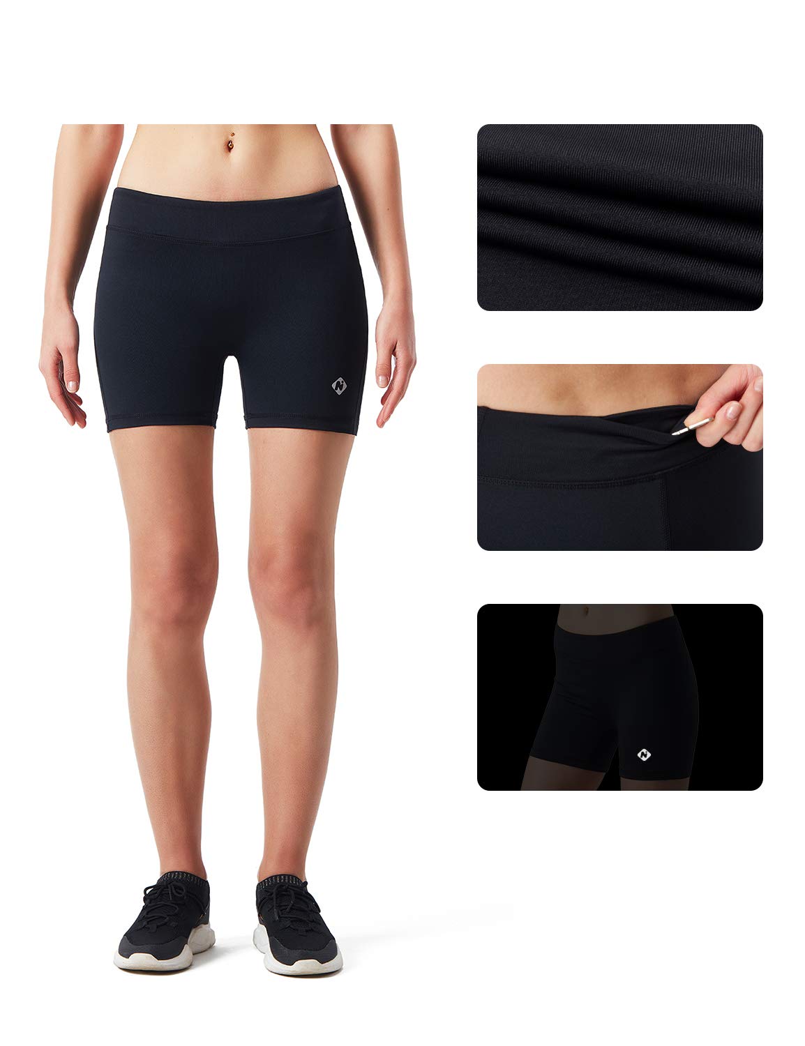 NAVISKIN Women's 4" Active Volleyball Shorts Training Workout Tights Compression Shorts Black Size XL