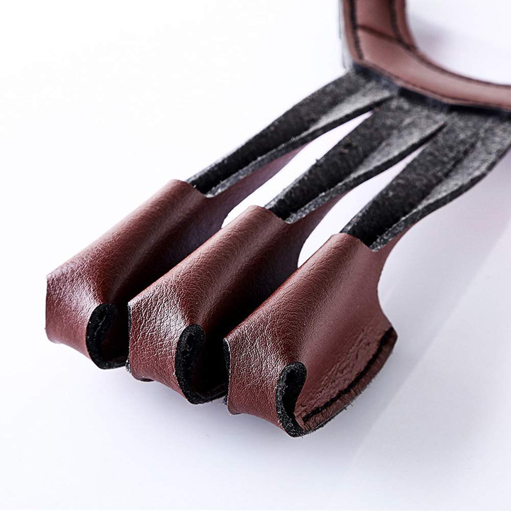 Nachvorn Archery Gloves 3 Finger Handmade Leather Guard Shooting Finger Protector for Compound Bow Brown