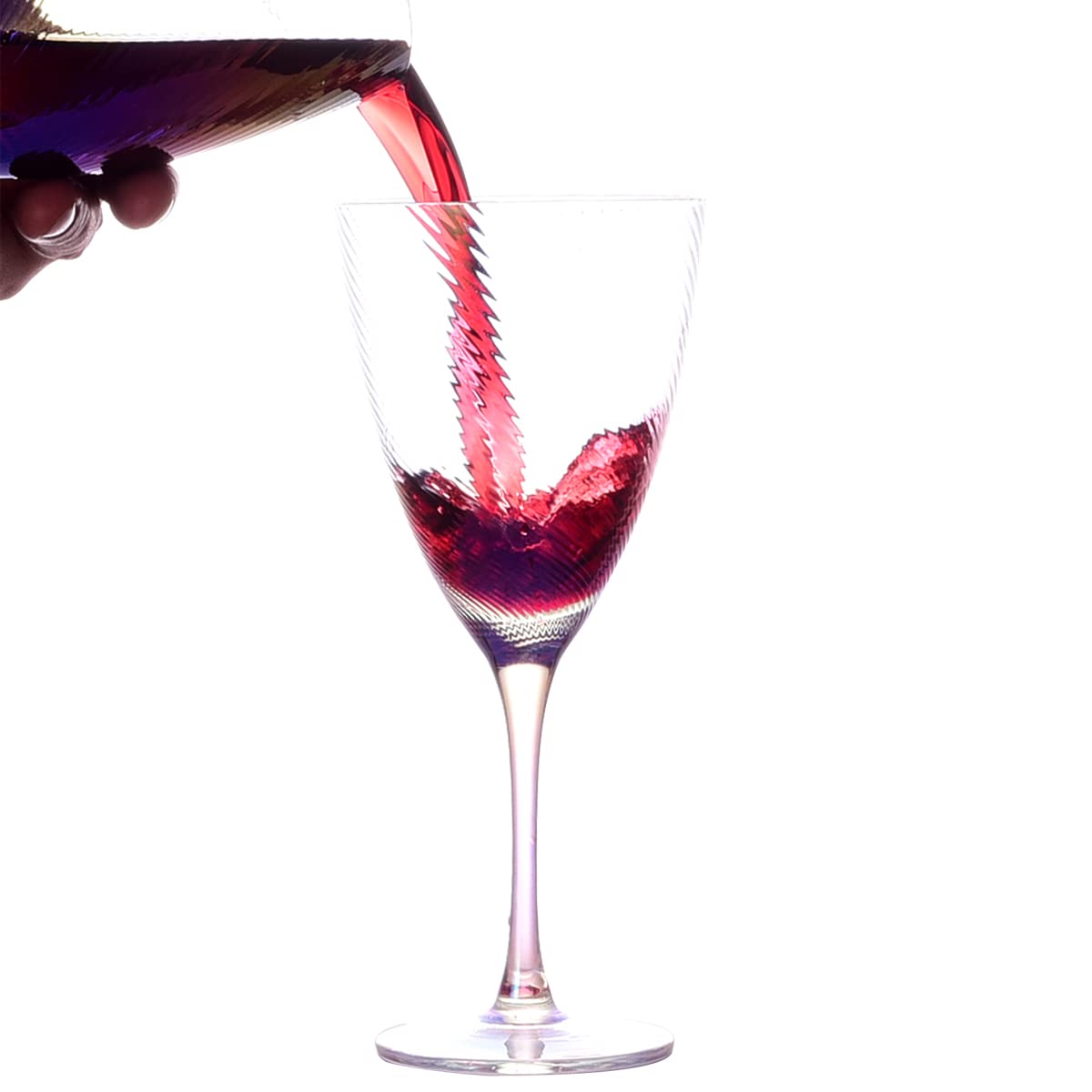 Red Wine Glasses Set of 4-Hand Blown Burgundy Glasses-15 OZ Ribbed Design Iridescent Drinkware for Valentine's Day, Anniversary, Birthday or Daily Use