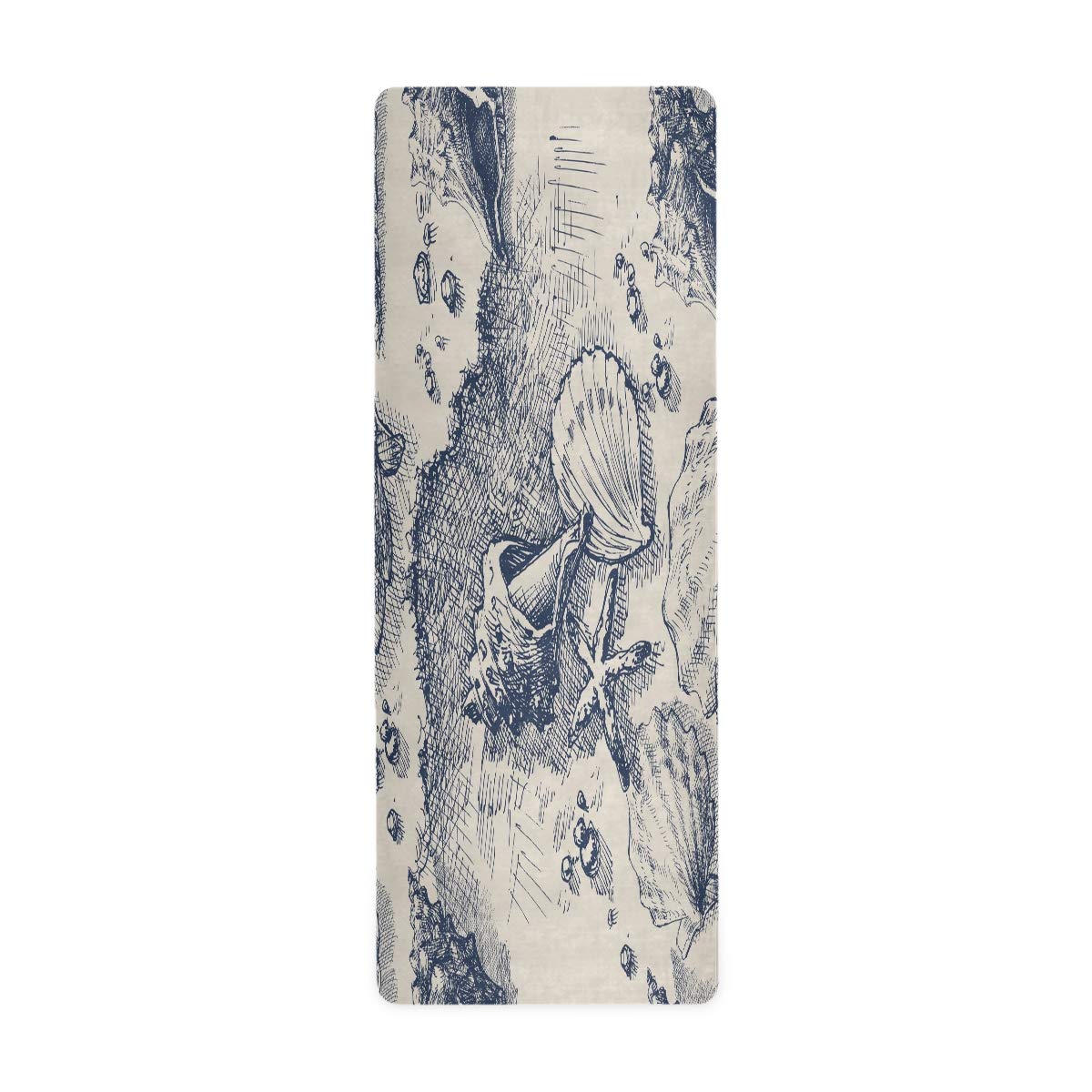 Nander Yoga Mat Non-slip Soft Breathe Elastic Stable Exercise Fitness Gym 1MM Thick Natural Rubber for Yoga Mats,Sand Sea Shells