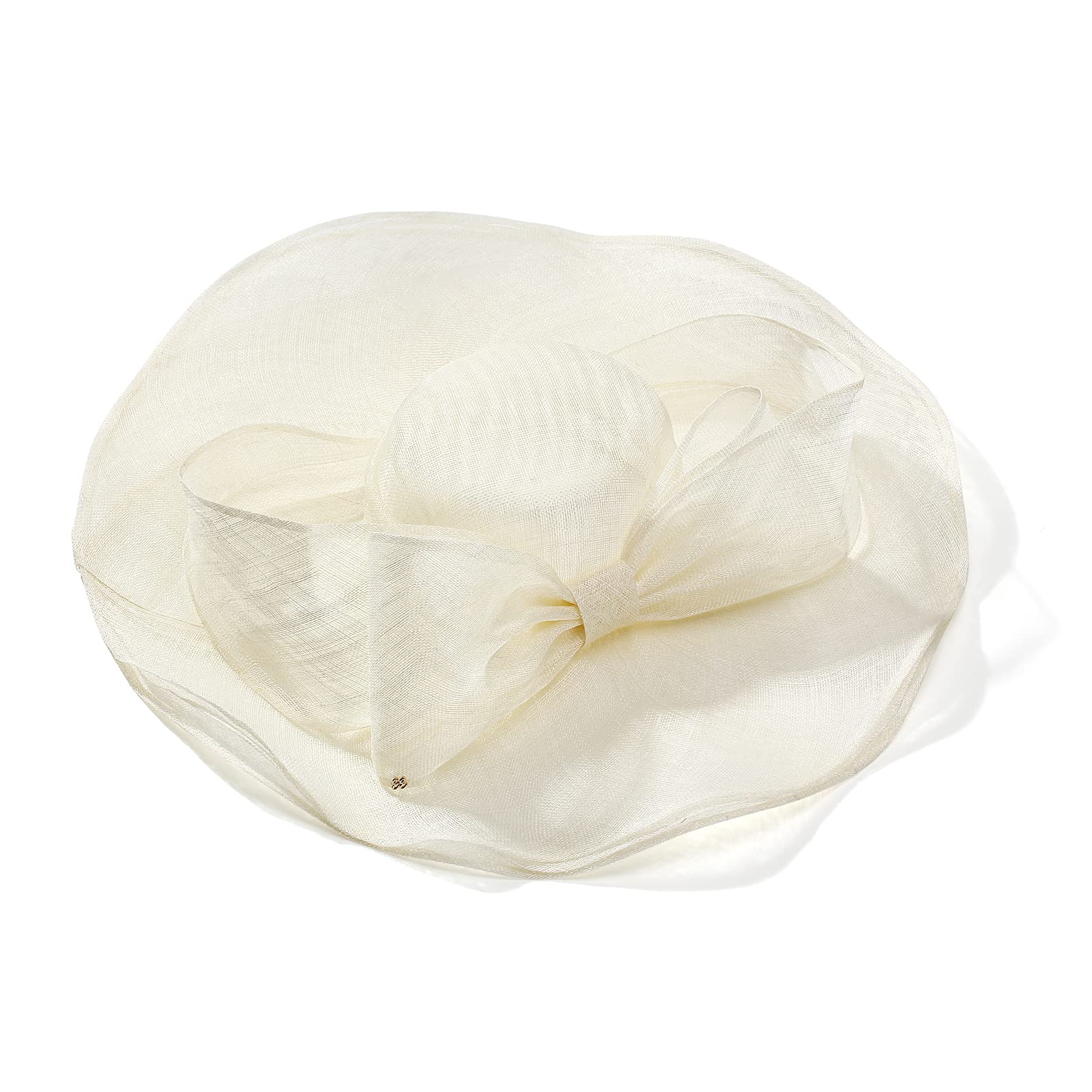VINTAGEHAT Kentucky Derby Hats for Women - White Fascinator Large Brim Bowknot Church Summer Beach Sun Hat Off-white Small-Large