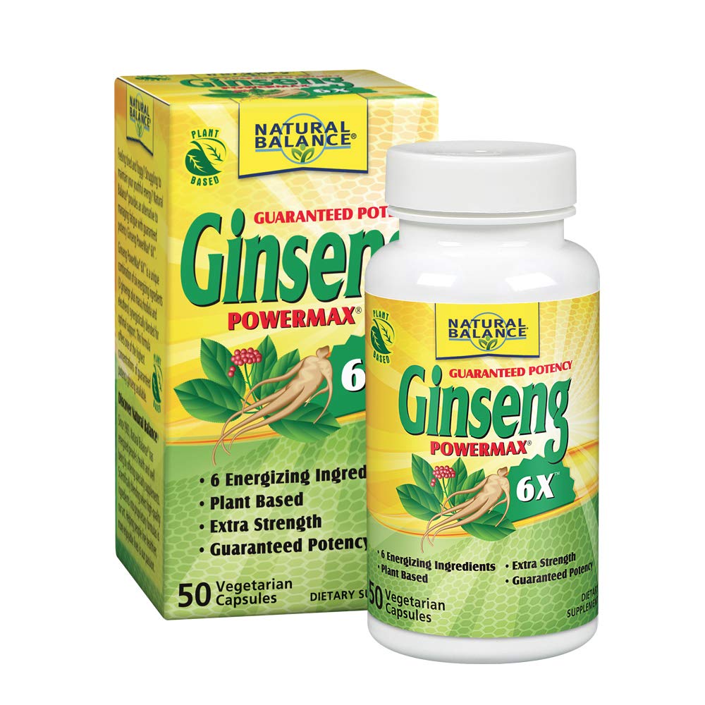 Natural Balance Ginseng PowerMax 6X | Energizing Formula with Ginseng, Eleuthero, Maca & Rhodiola for Cognitive Support | 50 VegCaps, 25 Servings