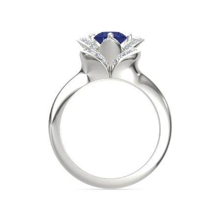 PB Collection Lotus Flower Engagement Ring 925 Sterling Silver Round Cut Blue Sapphire & CZ 8