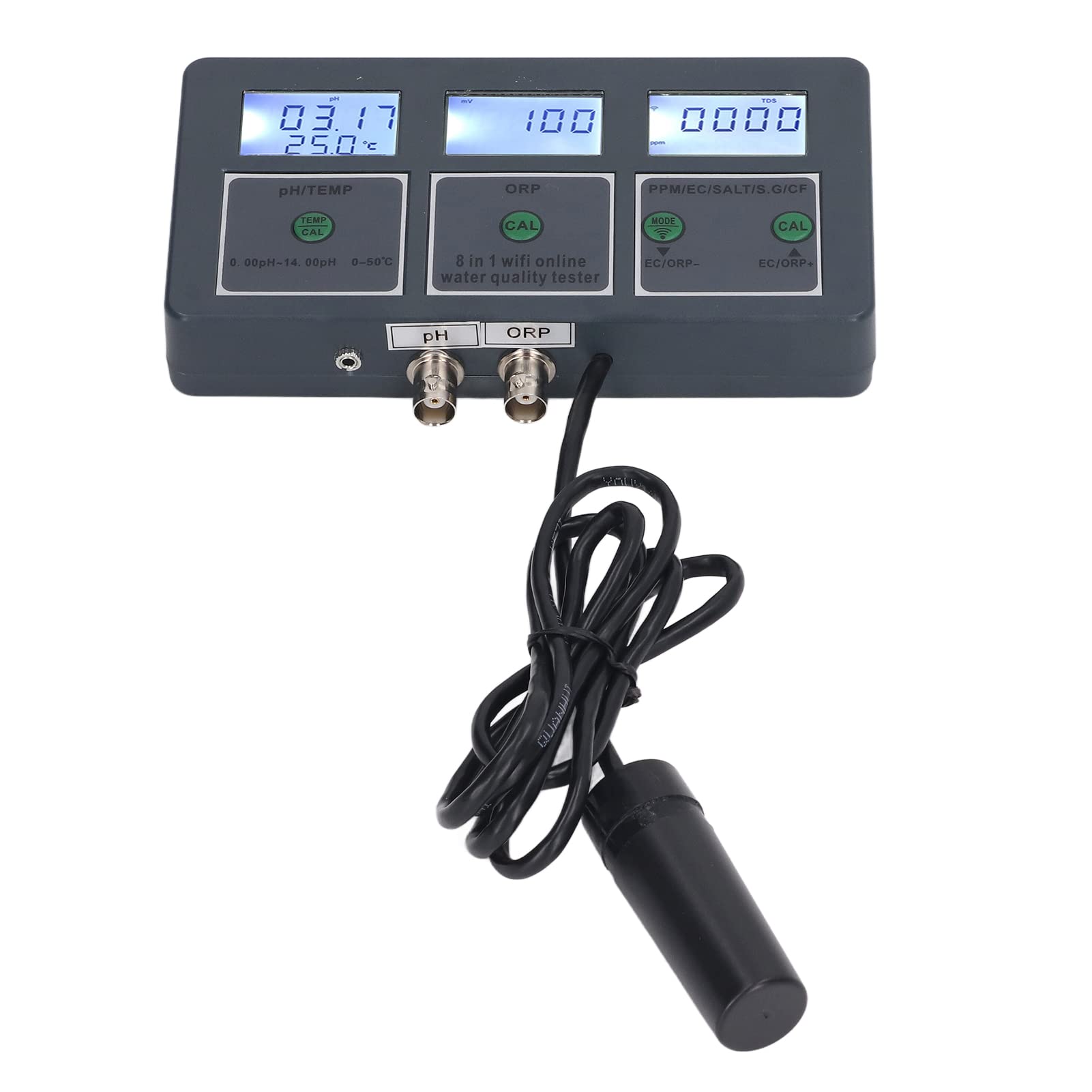 Water Quality Monitor, Wireless Remote Monitoring Multiparameter Water Quality Tester Auto Compensation S.G PH EC Salt ORP TDS CF Temp (US 110V)