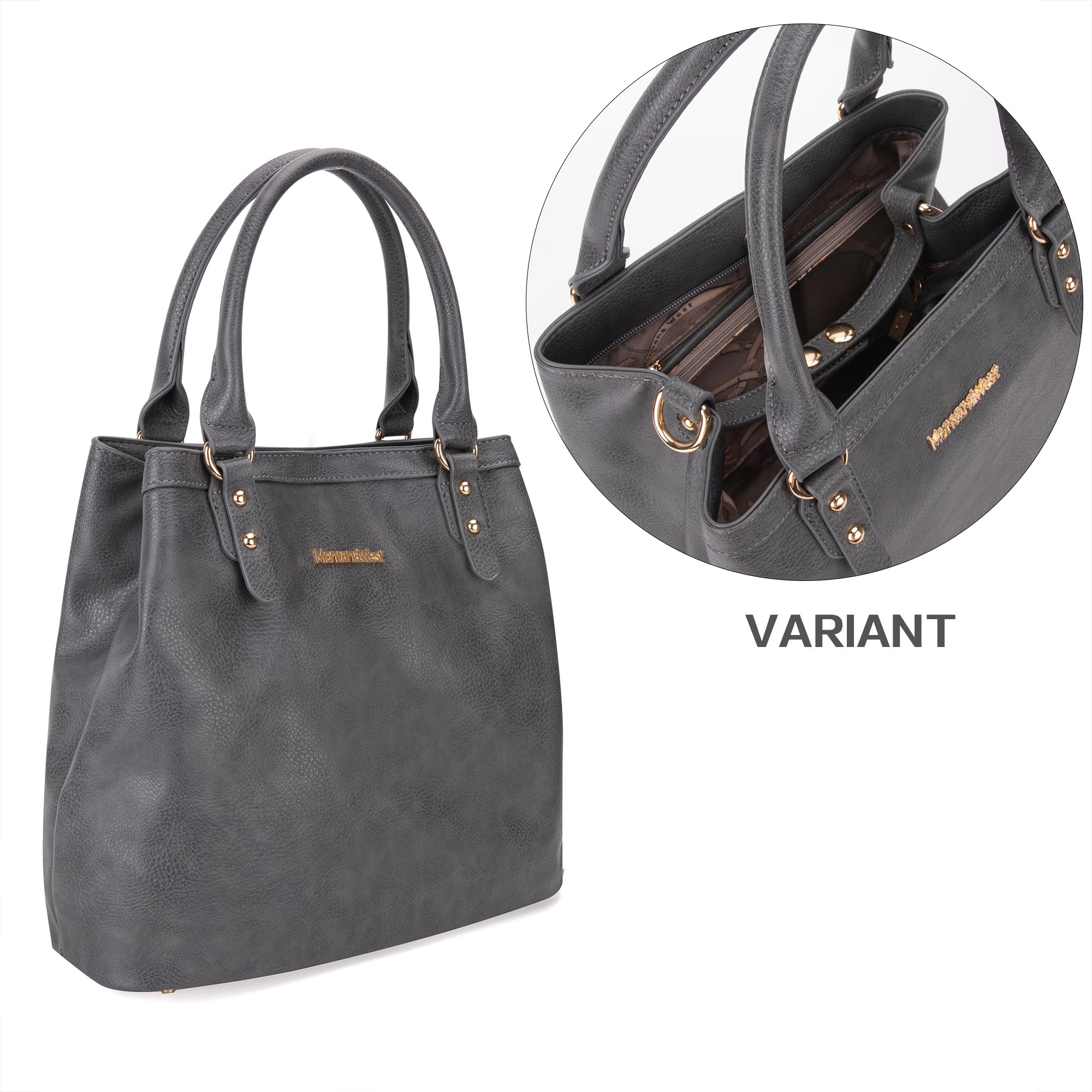 Montana West Tote Bag for Women Zipper Large Tote Purse Adjustable Strap Work Top Satchel Handbag Shoulder Hobo(Grey)