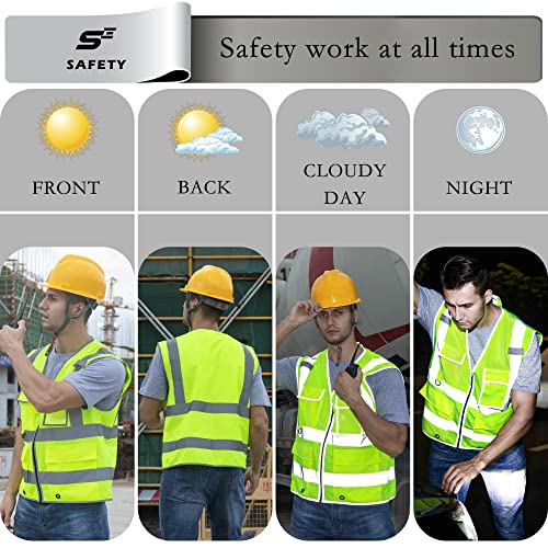 sesafety Safety Vest with 9 Pockets, High Visibility Reflective Vest, ANSI/ISEA Class 2 Type R, Yellow, M