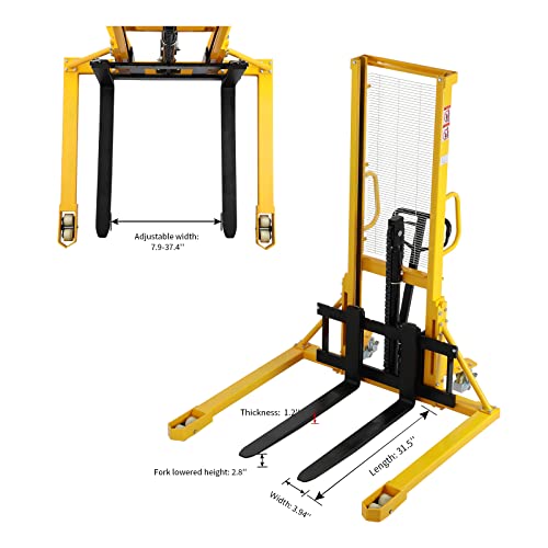 Xilin Manual Pallet Stacker 2200lbs Capacity 63" Lift Height with Straddle Legs Adjustable Forks