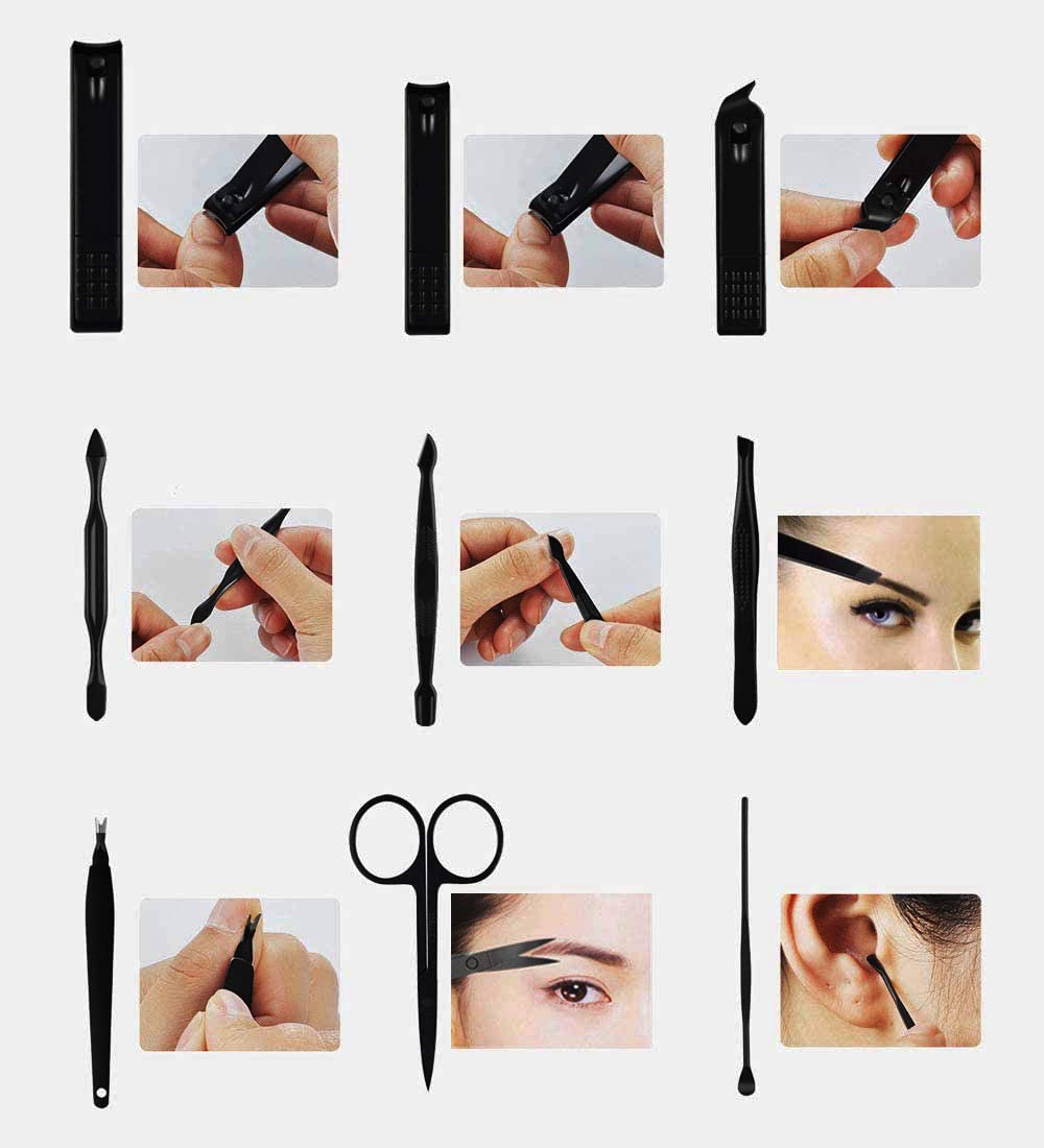 Nail Clippers Sets High Precisio Stainless Steel Nail Cutter Pedicure Kit Nail File Sharp Nail Scissors and Clipper Manicure Pedicure Kit Fingernails & Toenails with Portable stylish case (Black)
