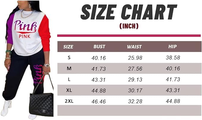 Nhicdns Women's 2 Piece Outfit Sweatsuits sets Letter Print Long Sleeve Pullover and Jogger Pants Tracksuits with Pockets Blue & Green Large