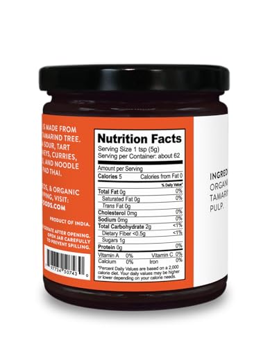 Pure Organic Tamarind Paste Concentrate - Sweet and Sour Sauce for Indian Chutney and Thai curry, Gluten Free, No Sugar Added, Glass Jar (1 PACK)