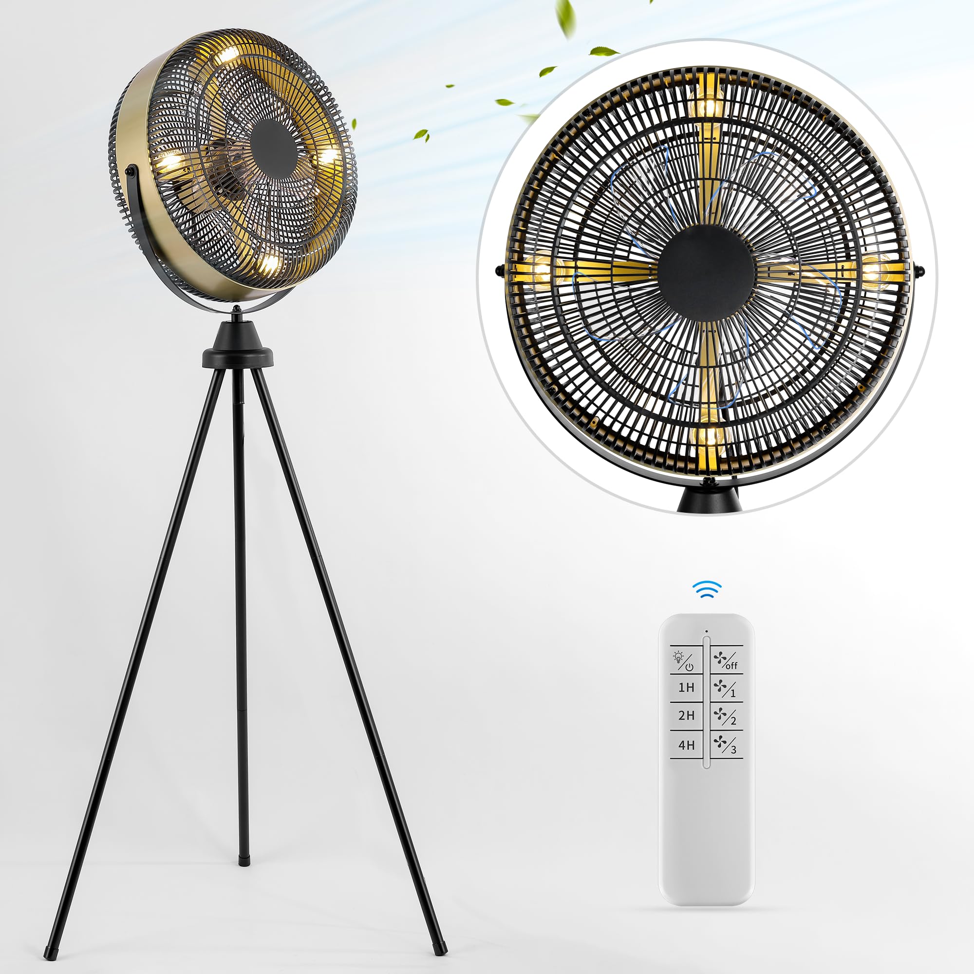 REDSTAR Tripod Floor Lamp with Fan, Mid Century Standing Modern Design Studying Lamp with Light for Living/Study Room, Bedroom and Office, with E12 Base