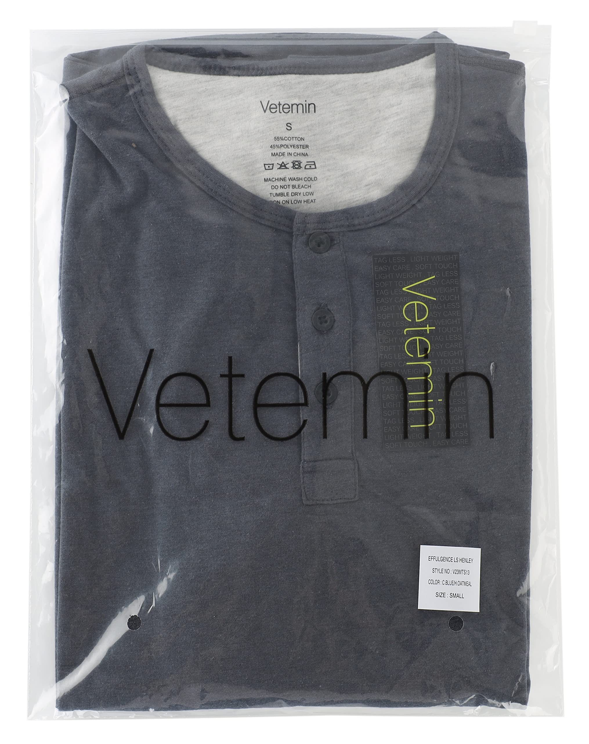 Vetemin Mens Casual Lightweight Long Sleeve Slim Fit Activewear Workout Running Henley T-Shirt White/Navy XL