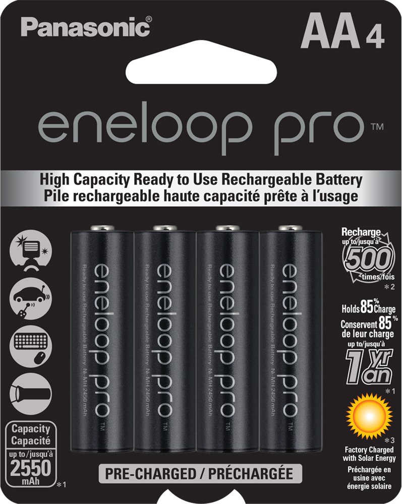 Panasonic BQ-CC17KSBA eneloop Advanced Individual Battery Charger with 4 LED Charge Indicator Lights, Black & BK-3HCCA4BA eneloop pro AA High Capacity Ni-MH Pre-Charged Rechargeable Batteries, 4 Pack