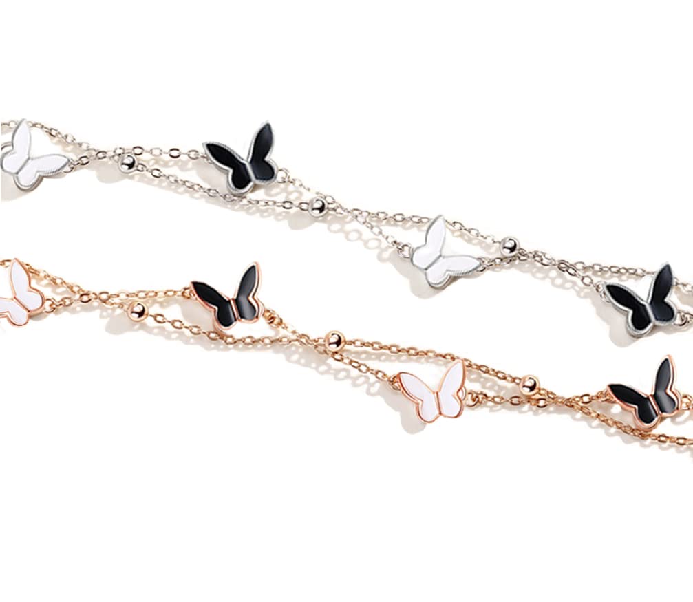 SUNCHIO Women's silver Butterfly Bracelet Simple Adjustable Zircon Wrist Bracet Jewelry Gift for Women (Silver)