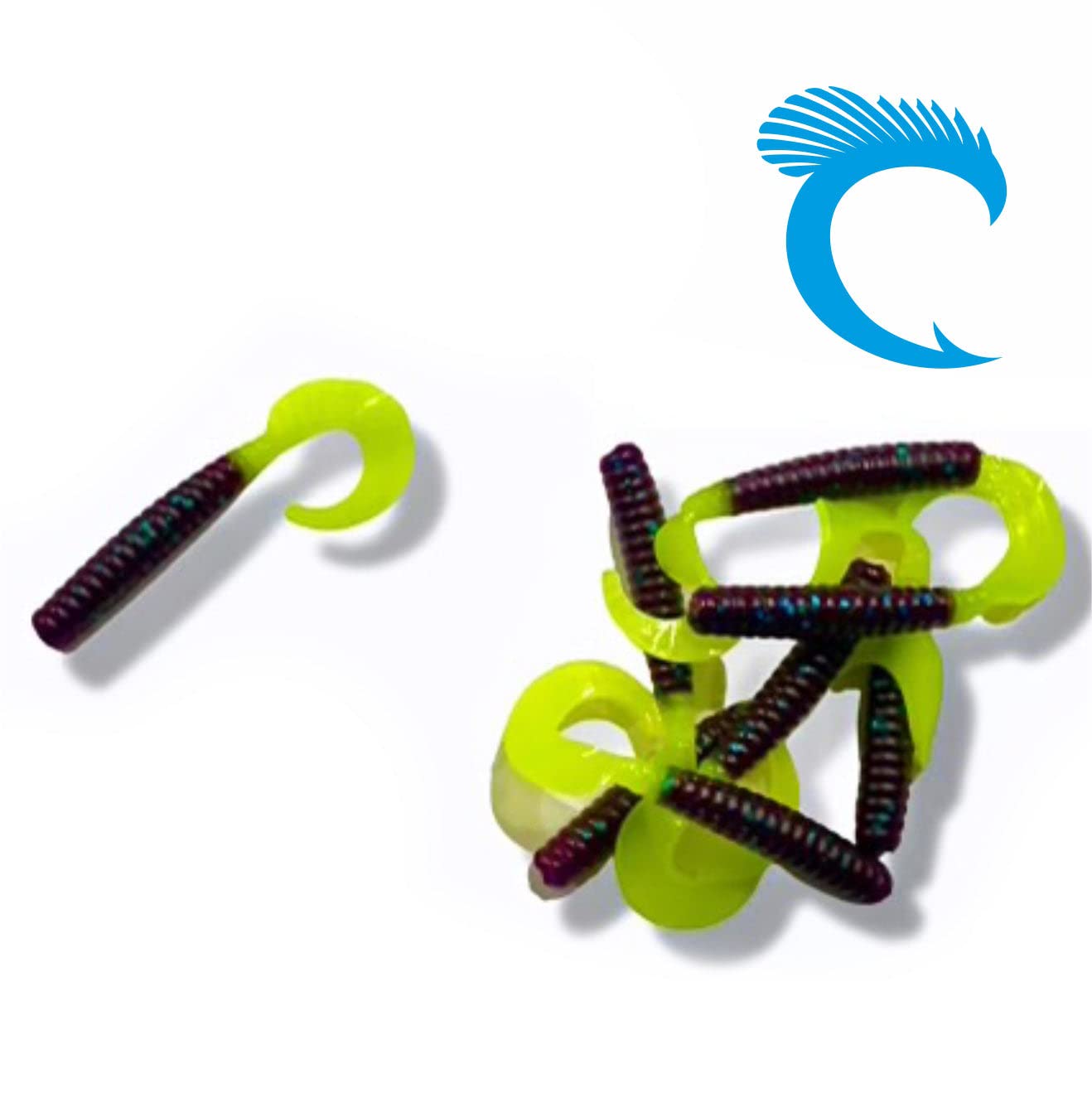 Pure Crappie Pig Tail - Junebug/Chartreuse 2" - 20 Pack β Curly Tail Grub Lure Perfect Soft Plastic Artificial Bait for Crappie, Walleye, Smallmouth Bass and Many Species of Fish