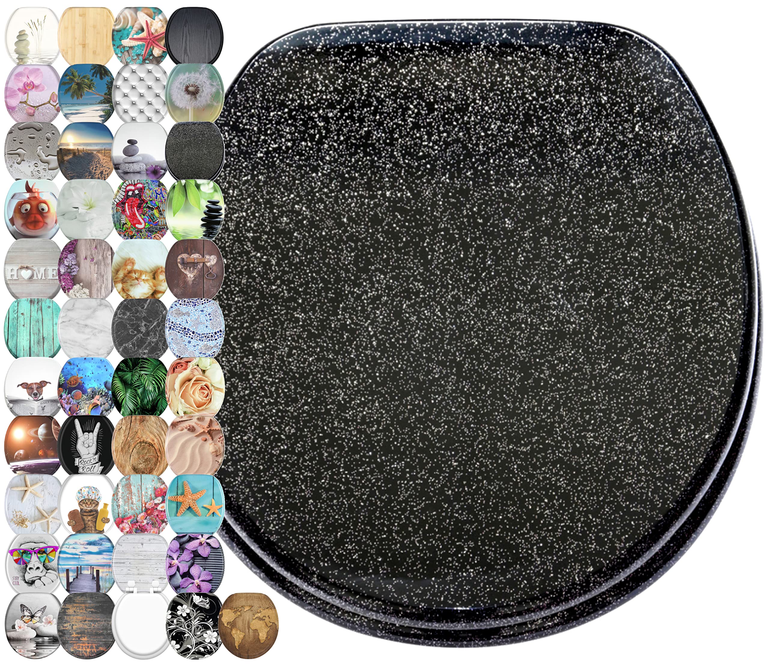 Sanilo ROUND, Silent Slow Close, Molded Wood, Adjustable Toilet Seat, Shower Cat