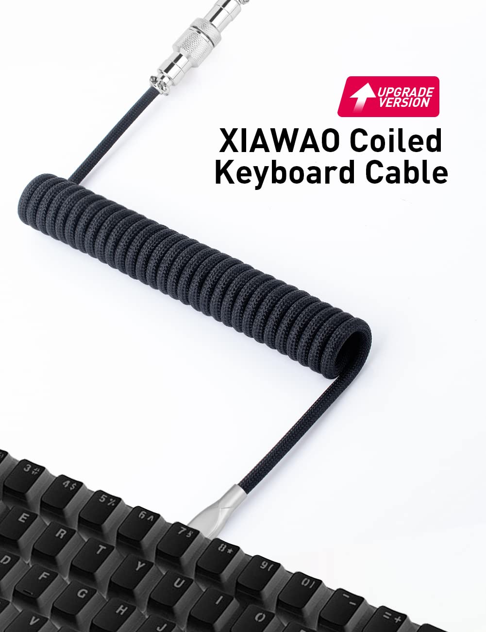 XIAWAO Coiled Keyboard Cable for Gaming Keyboard, Coiled USB C Keyboard Cord, Mechanical Keyboard Wire (Elegant Black)