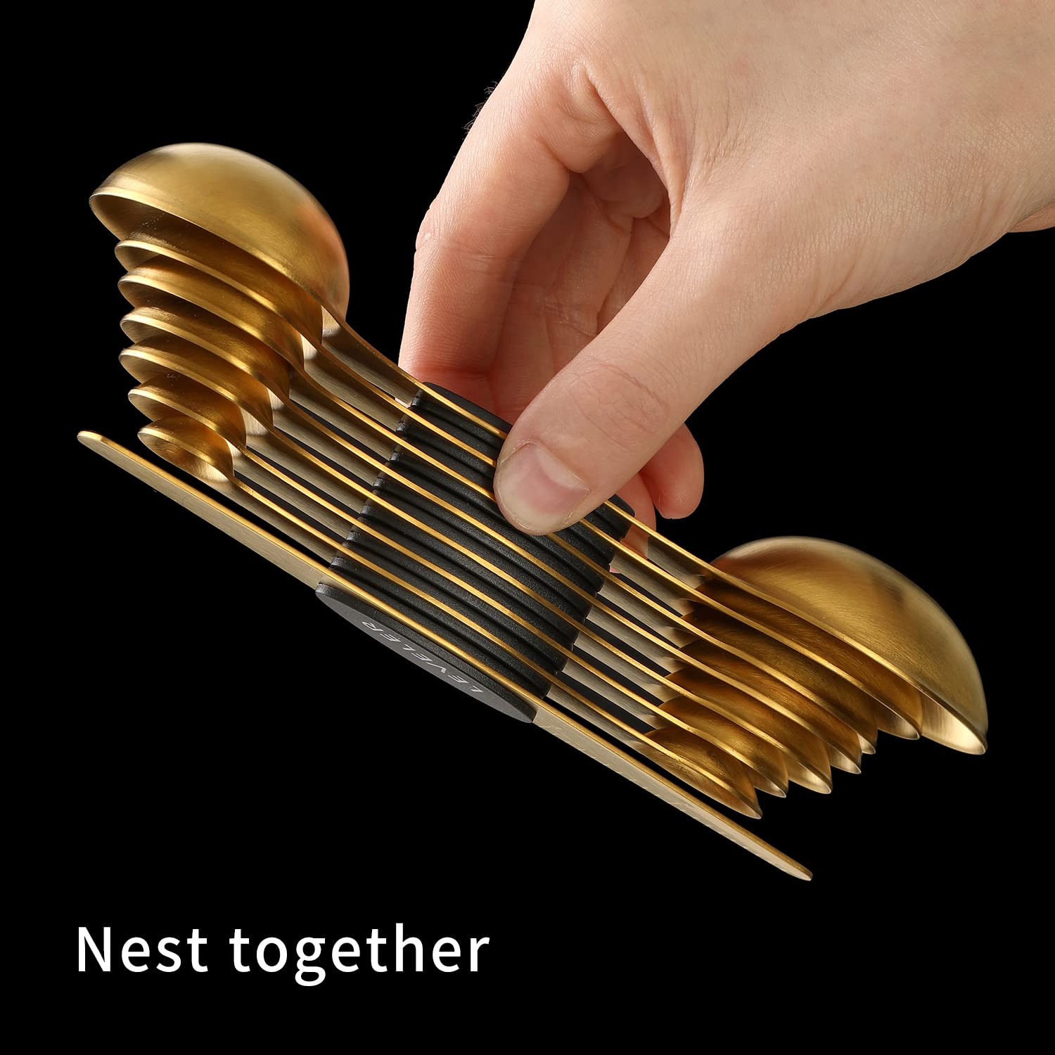 TLQSM Magnetic Measuring Spoons Set, Stainless Steel, Dual Sided, Stackable, Dual Sided for Measuring Dry and Liquid Ingredients, Fits in Spice Jars, Set of 8(Gold )