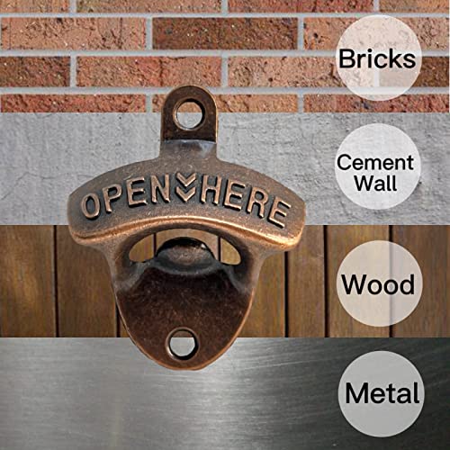 ZBAwvini 4 Pcs Bottle Opener Wall Mounted, Red Bronze Antique Metal Beer Bottle Top Openers for Bars, Outdoor, Rustic, Cabinet, with Screws
