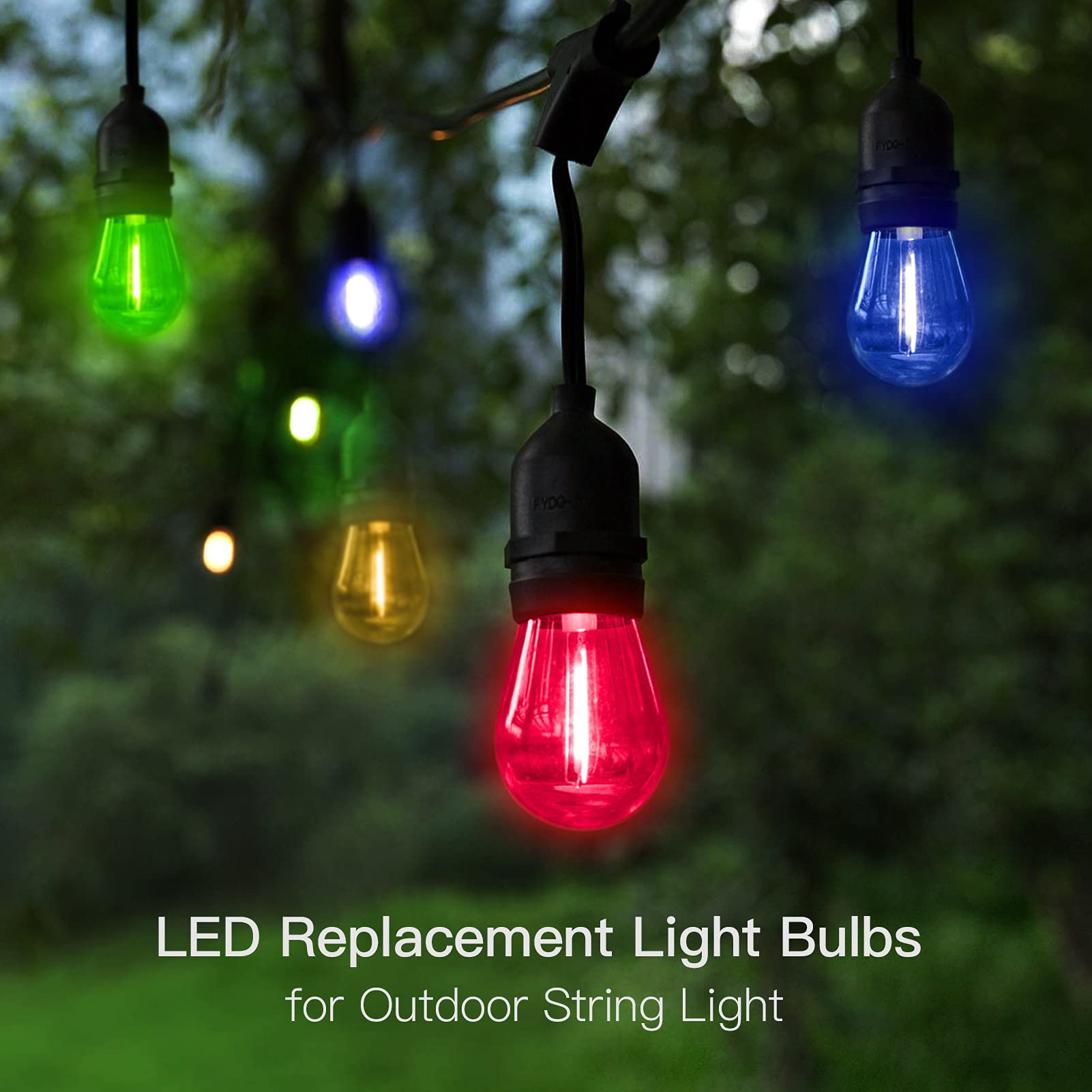Tayire S14 Colored LED String Light Bulbs, 1W Plastic Shatterproof Waterproof Outdoor LED Replacement Bulbs,E26 Base,CRI80,Red/Green/Blue/Warm/Yellow, 25 Pack