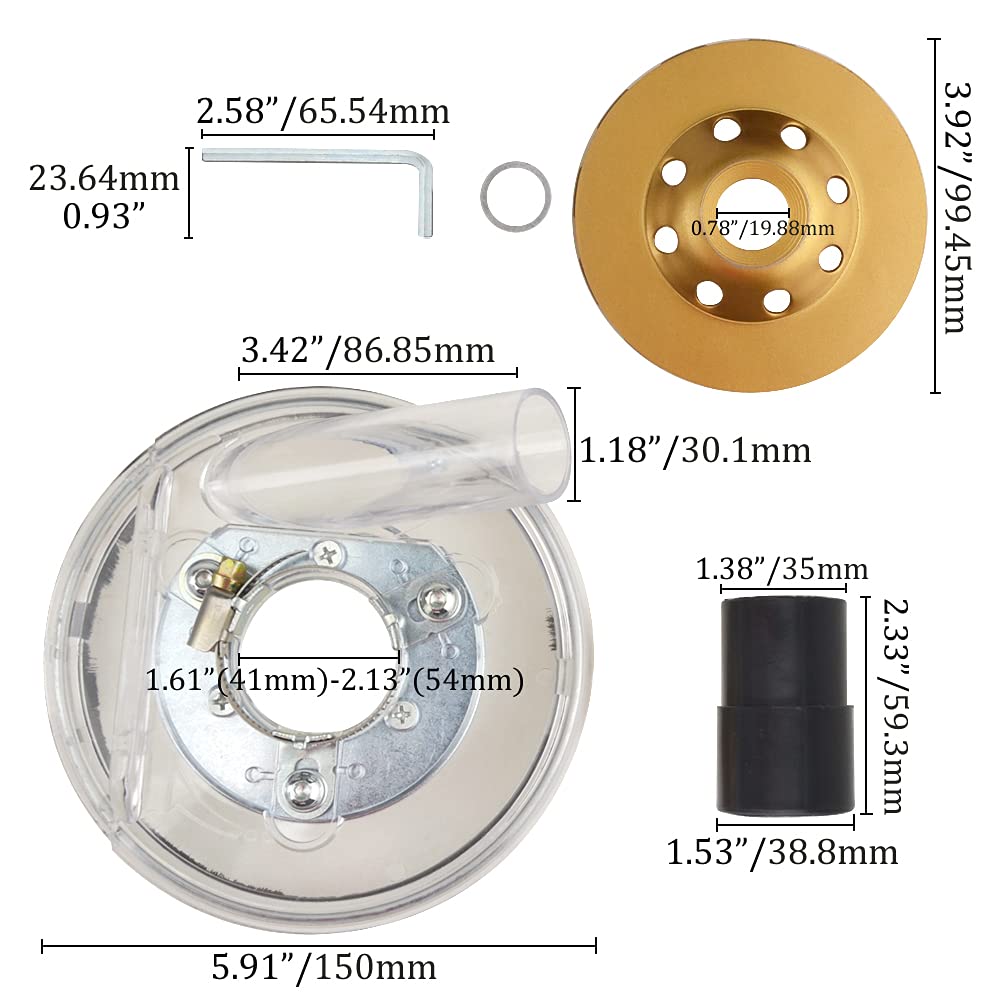 XINGYHENG Dust Shroud Kit Dry Grinding Dust Cover 100-150mm Adjustable Angle Grinder with 4 Inch Concrete Diamond Grinding Cup Wheel