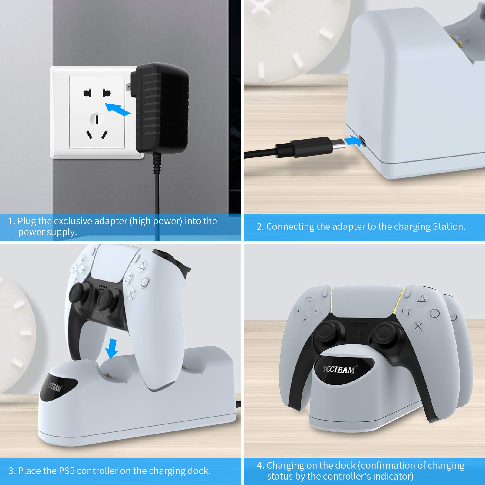 PS5 Controller Charger, YAEYE PS5 Charging Station with Dual Charging Dock for Dual PS5 Controllers LED Indicator, PS5 Controller Charger Station with Fast Charging AC Adapter