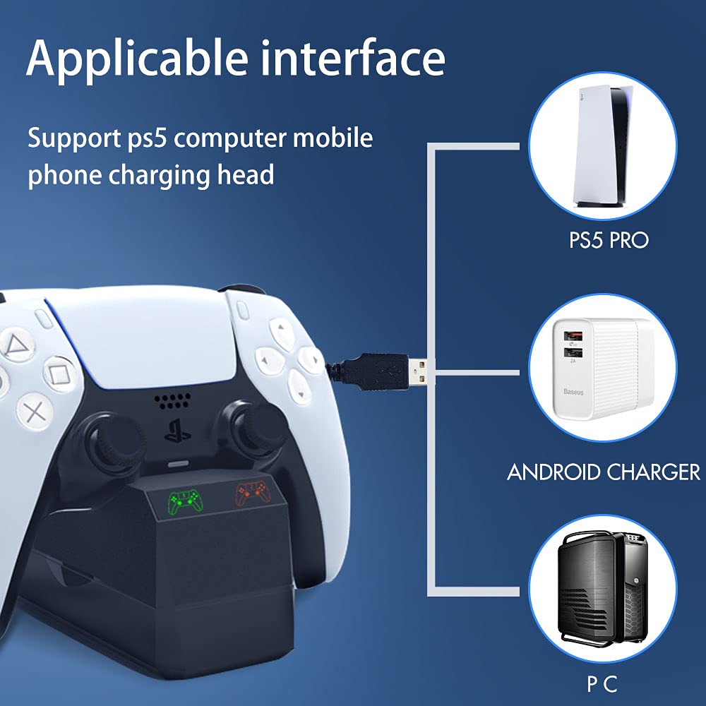 PS5 Controller Charger Station for Sony PS5 Charging Station, Dual Ps5 Charging Dock for Ps5 Charging Controller, Fast Dual Charger with USB C Cable, LED Strap and Indicators - PS5 Charger