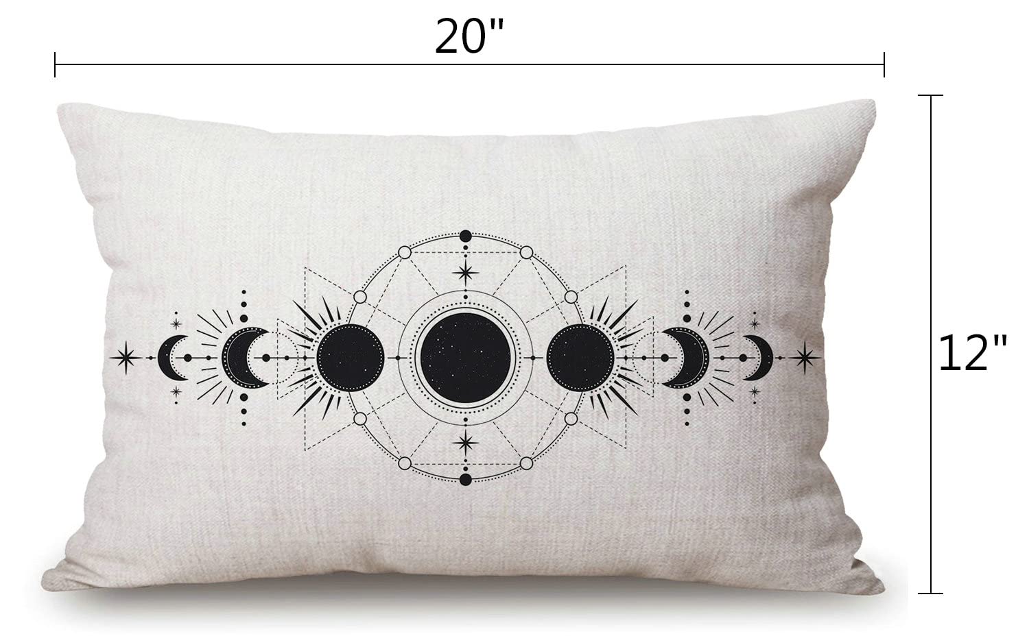 Moon phases Pillow Cover 12" x 20" Lumbar Pillow Covers Home Decorative Cotton Linen Cushion Case for Sofa Couch Housewarming Family Room Décor