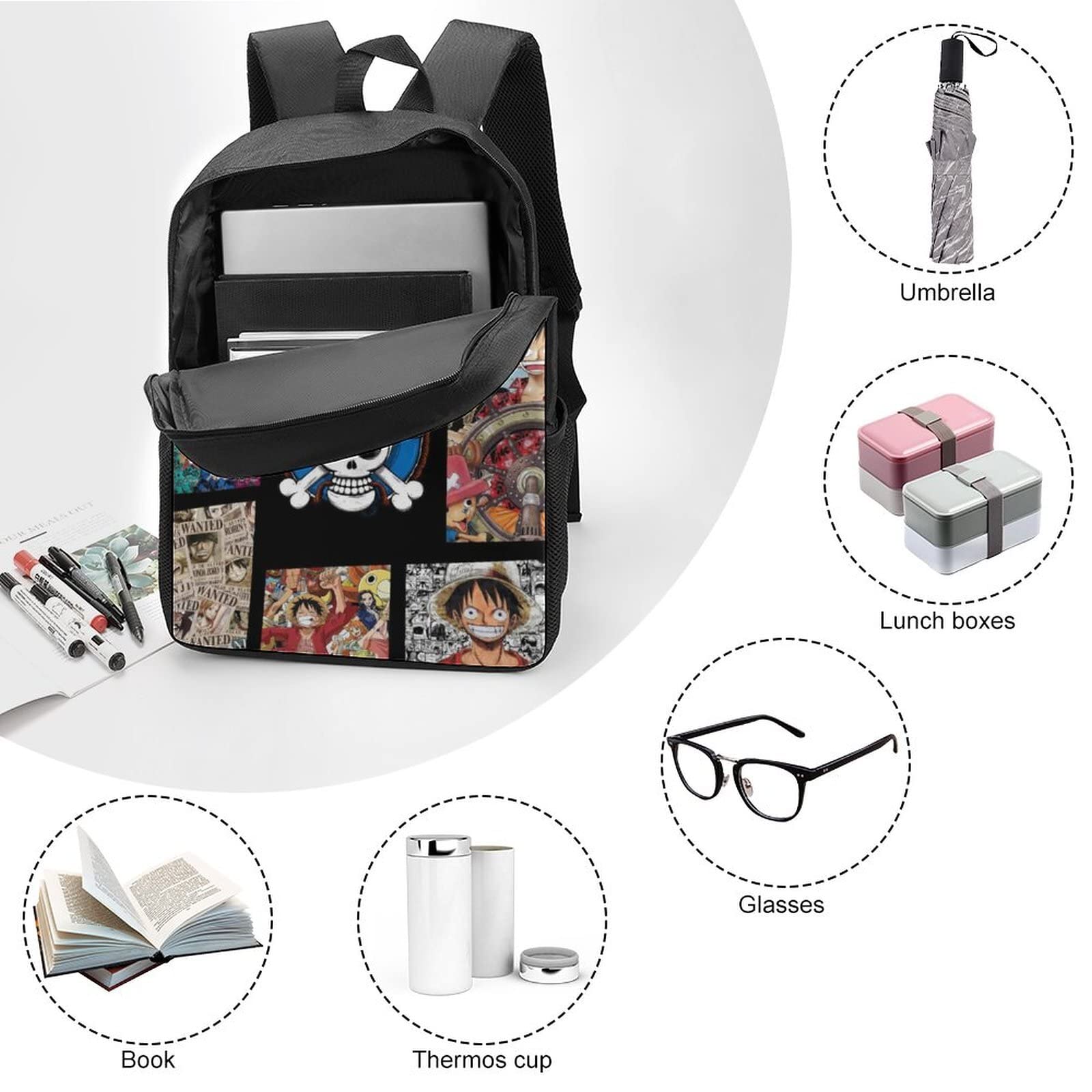 Rhukot Anime Backpack Cartoon Laptop Backpack Straw Hat Crew Backpack 17 Inch For Mens Boys And Girls 2-One Size