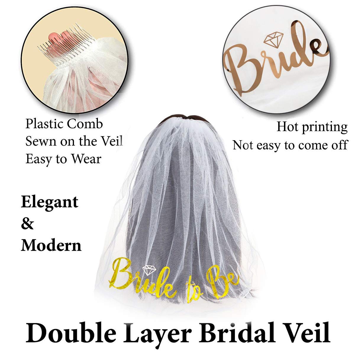 Nanchor Bachelorette Party Wedding Veil Bridal Shower Veil Bride to Be Veils Accessories (Rosegold)