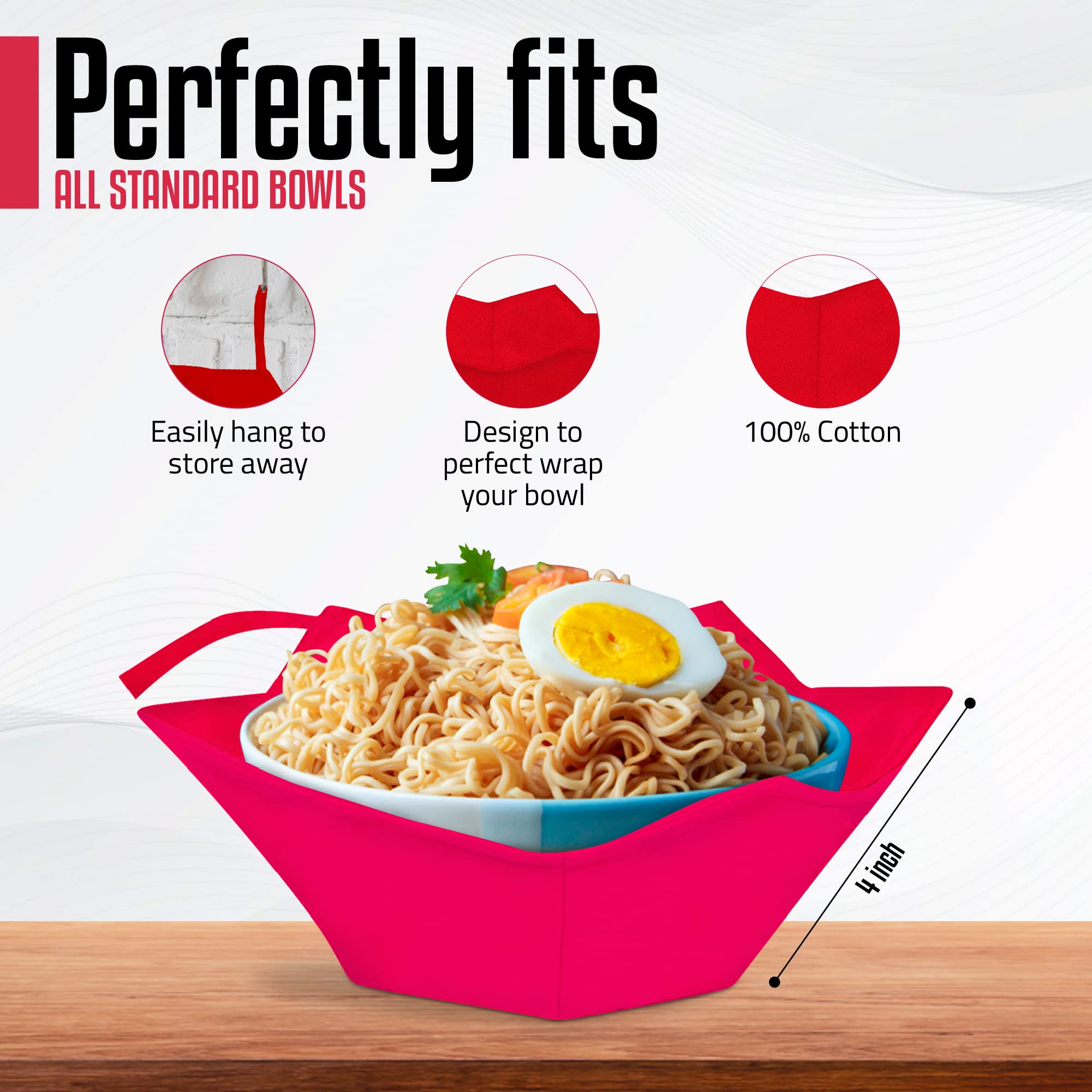 Set of 5 Bowl Holders, Cotton Huggers for Microwave, Cozy and Heat Resistant, Multicolor Bowl Holders, Heating or Warming Soup and Other Foods, Machine Washable, Oven Mitt Included