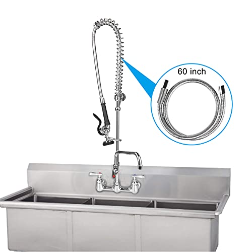 XIUBE, Commercial Pre Rinse Sprayer Hose Replacement Kit for Kitchen Dish Sink Faucet, 60 Inch Flexible Stainless Commercial Pre Rinse Kitchen Faucet Hose Parts