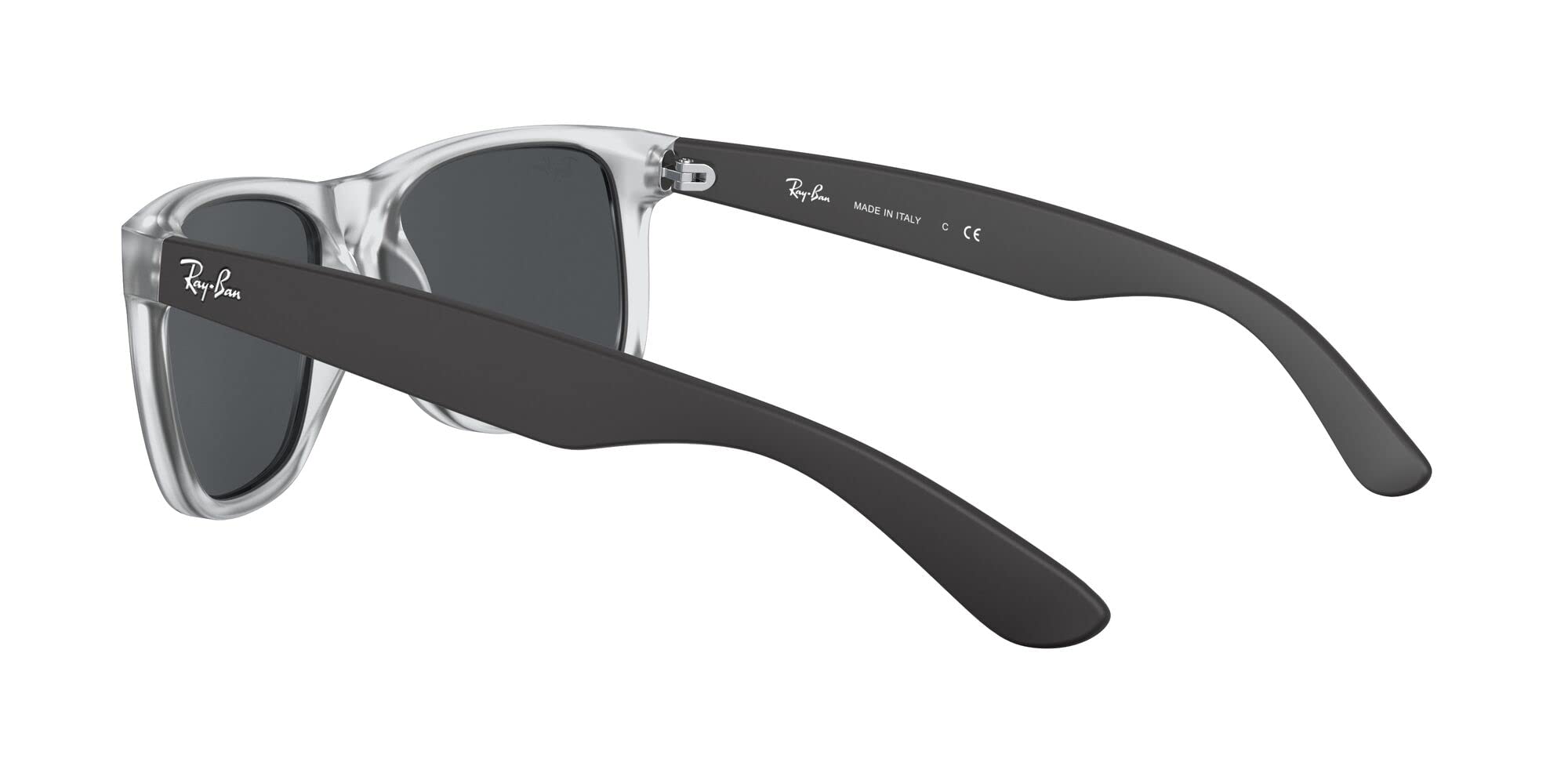 Ray-Ban RB4165 Justin Rectangular Sunglasses, Rubber Transparent/Dark Grey, 55 mm