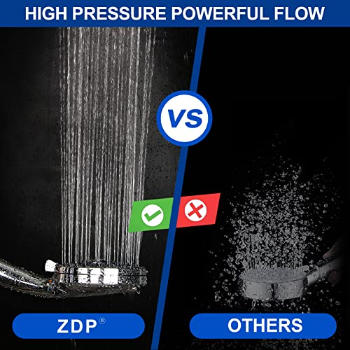 ZDP High Pressure Handheld Shower Head,10 Mode High Flow Hand Held Showerhead Set,5.04IN Showerhead 59IN Stainless Steel Hose Adjustable Brass Ball Bracket Built-in Power Wash To Clean Tub Tiles Pets