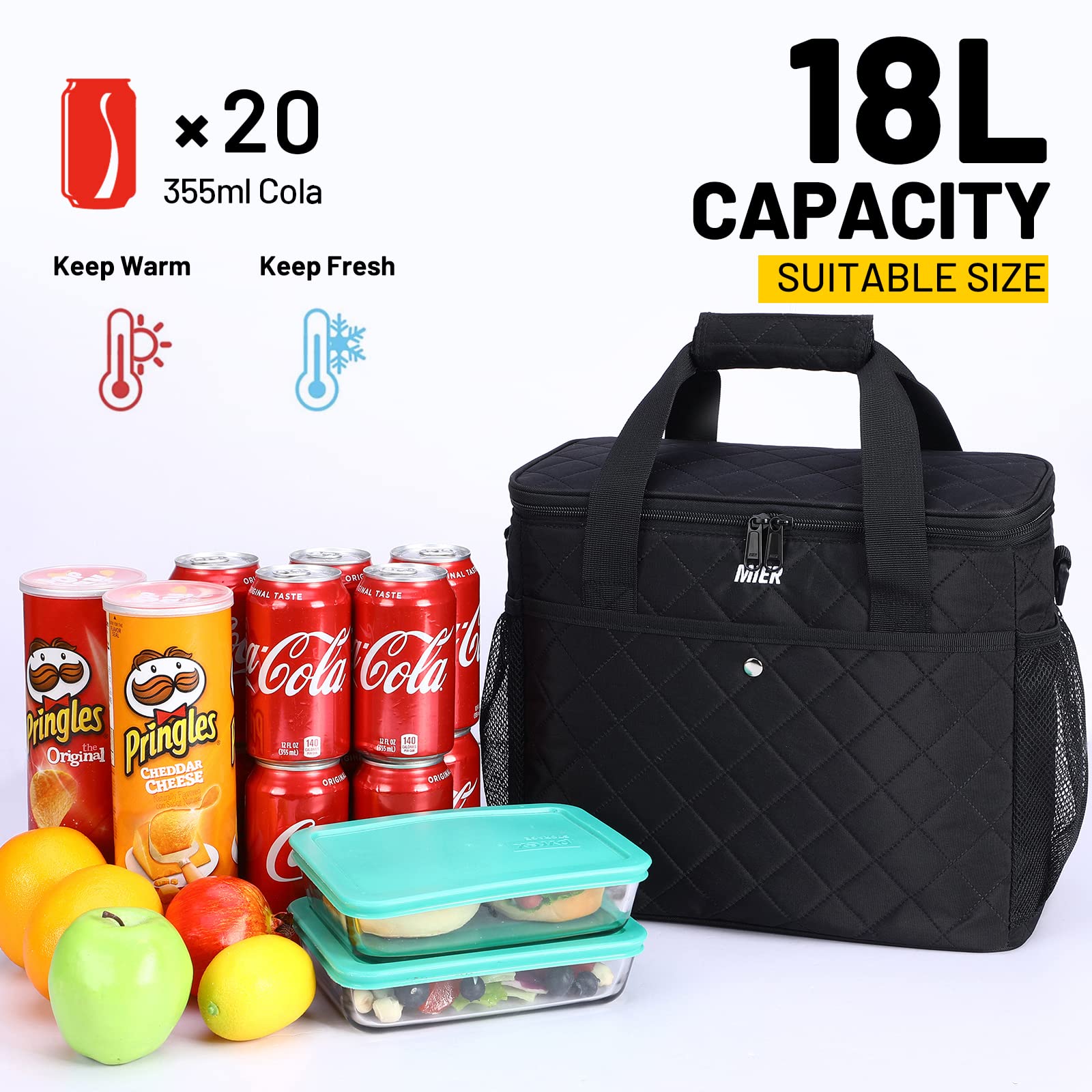 MIER 18L Large Soft Cooler Insulated Picnic Bag for Grocery, Camping, Car, Pink