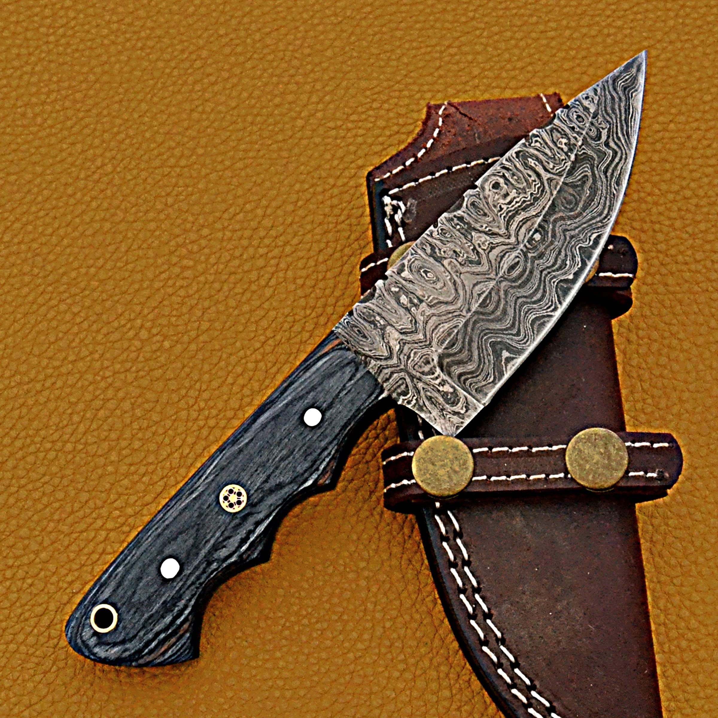 Smart & Sharp Custom Handmade Damascus Steel Hunting Knife Skinning Knife SS-17411 ( Black Wood ) (Black)