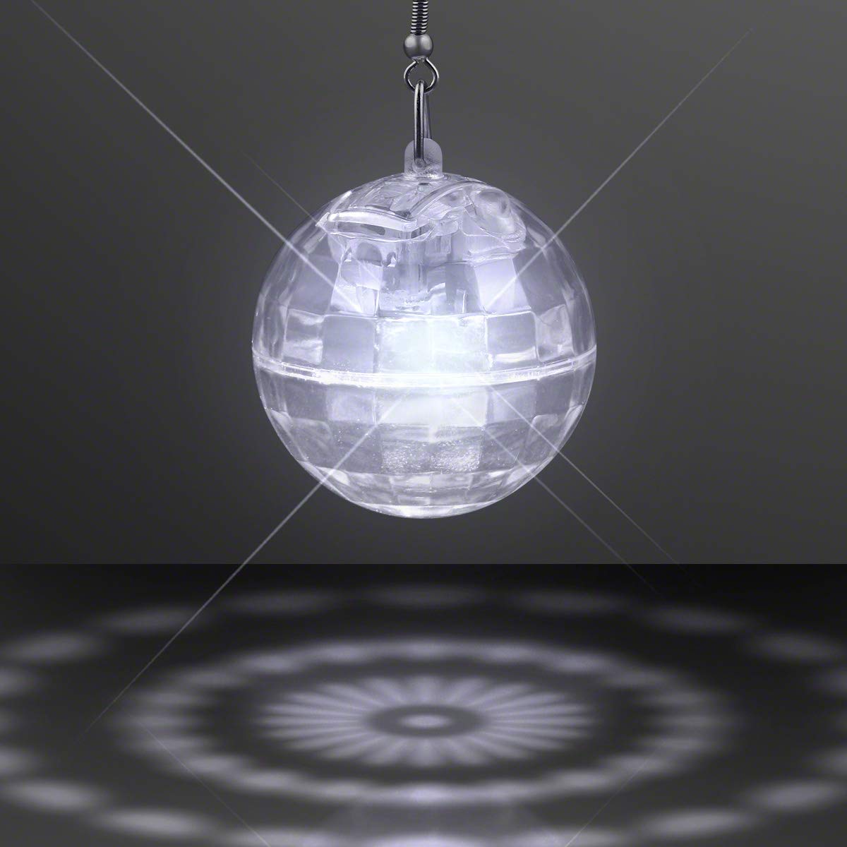 Nickel Plastic Ball Earrings with LED Light Projecting Disco Ball Light Up in White