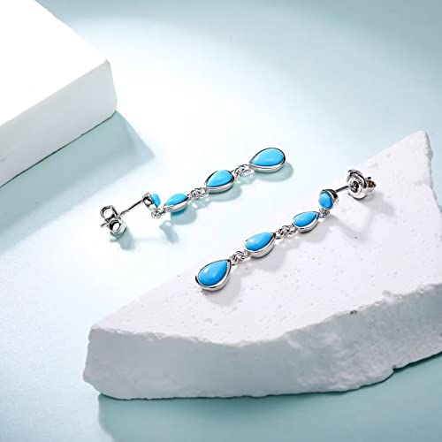 supermodel 1.5 Inch Long Teardrop Earrings 925 Sterling Silver Nature Turquoise Dangle Earrings for Women