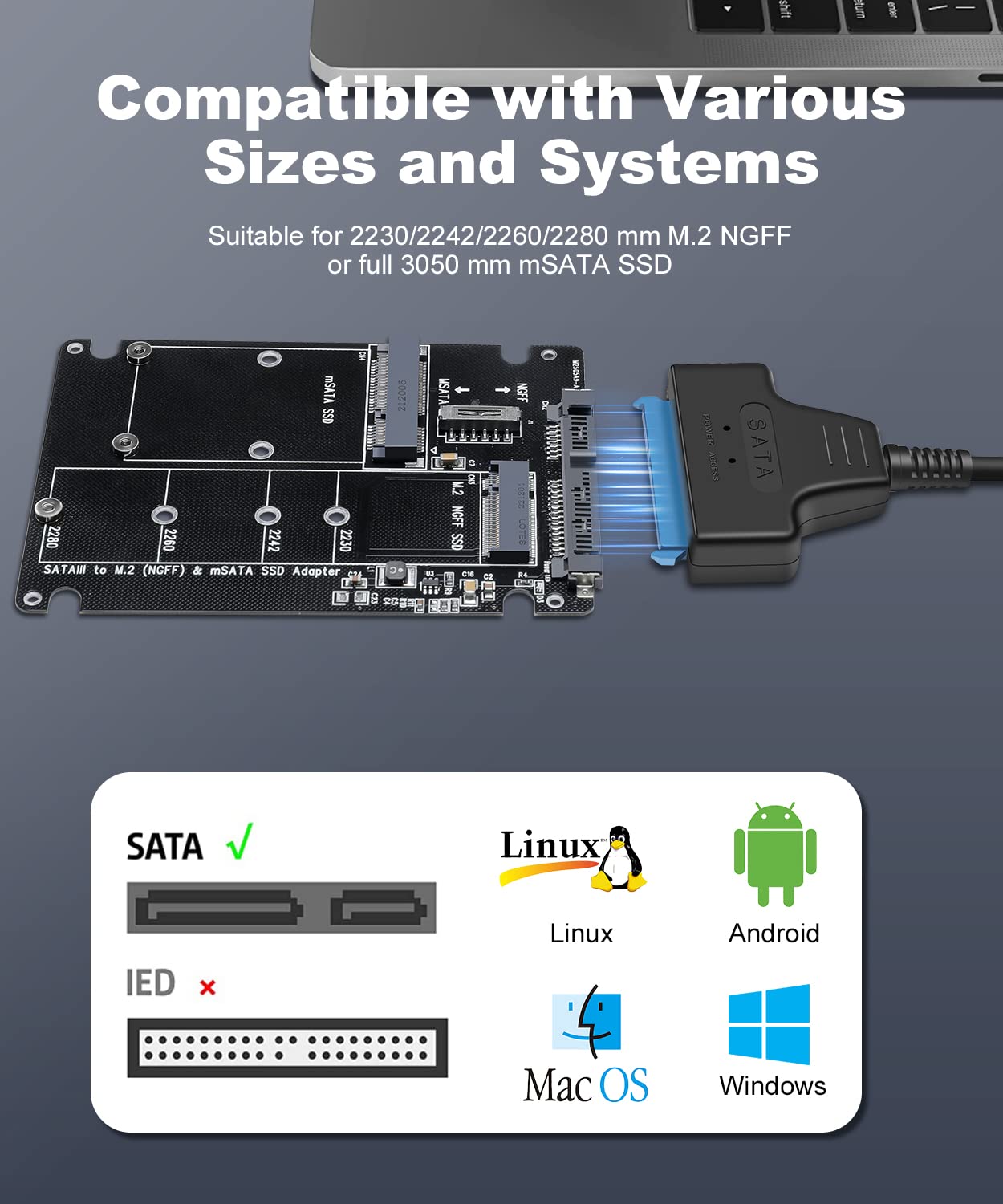 ZEXMTE M.2 NGFF or mSATA to SATA III Adapter, 2-in-1 M.2 to USB Adapter, NGFF or mSATA USB 3.0 Adapter Converter as Portable 2.5'' SATA Hard Drive, mSATA to SATA Enclosure(USB SATA Adapter Included)