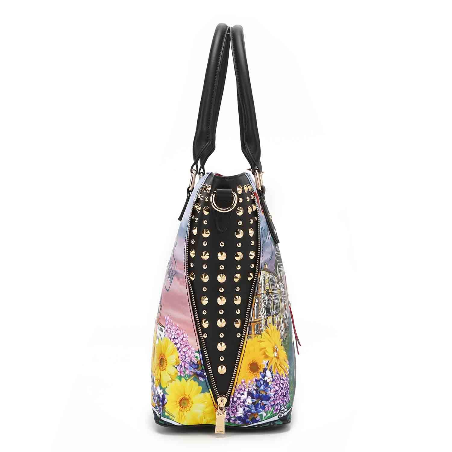 Nicole Lee HONEYMOON IN VENEZIA STUDDED NYLON PRINT SHOPPER BAG
