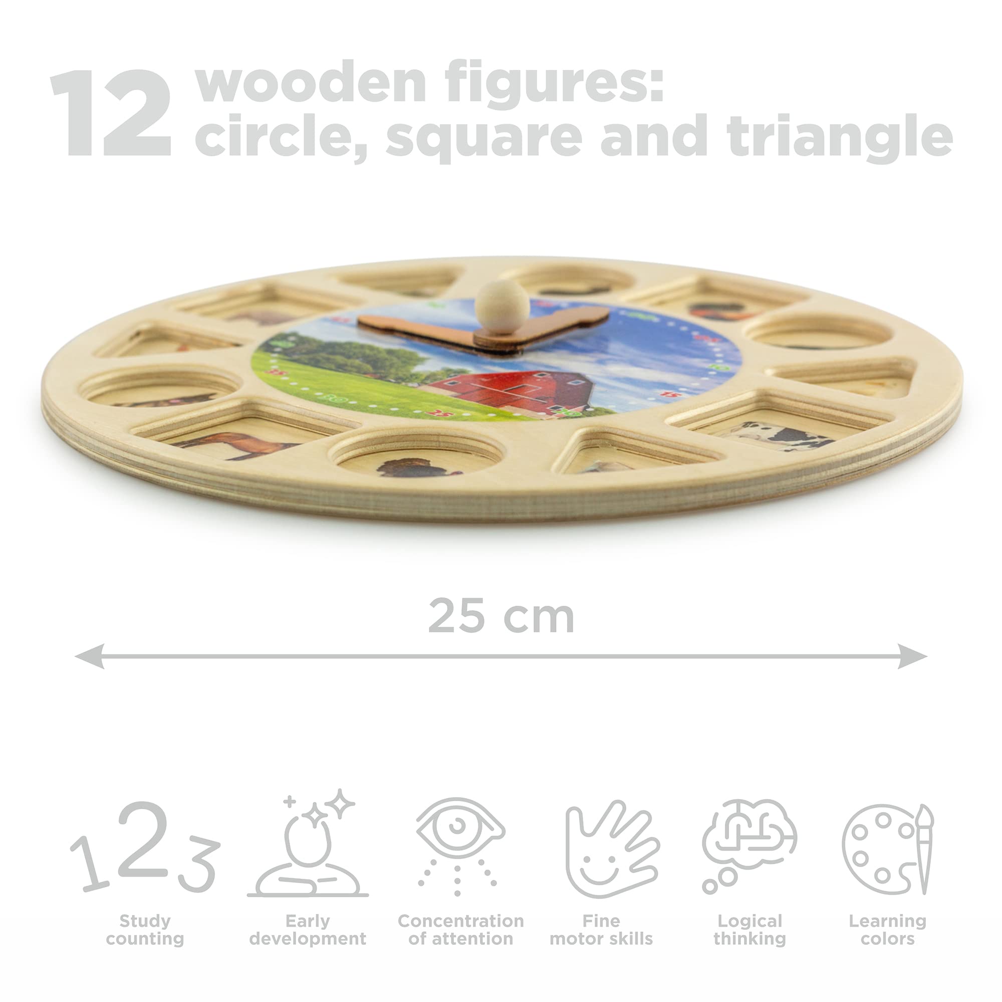 Ulanik Sorter Clock Farm Animals Montessori Toy Wooden Sorter Game Age 3+ Sorting and Counting Preschool Learning Education