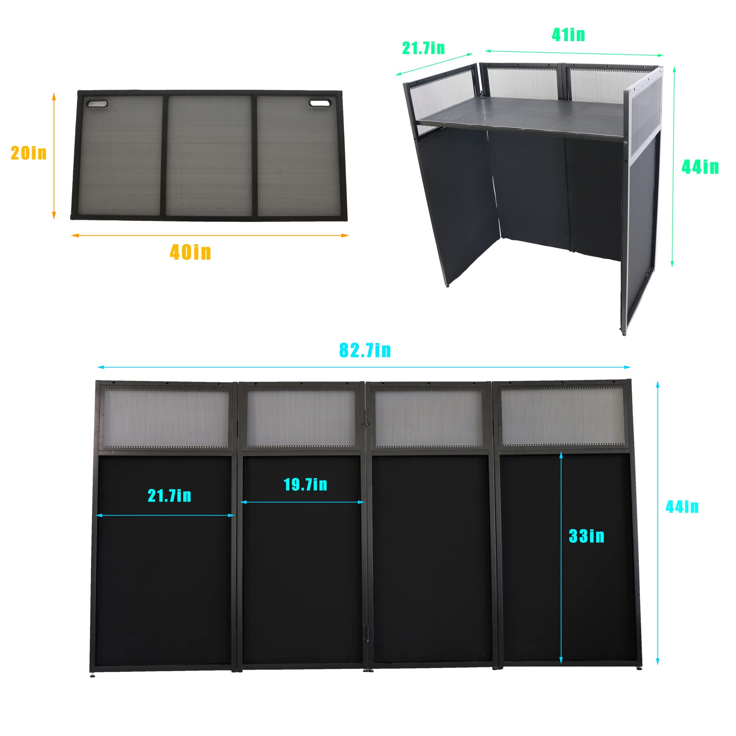 Sardoxx Portable DJ Booth DJ Facade Table Station Two-position Height Adjustable DJ Table Stand DJ Event Booth Metal Frame Booth + Built in Flat Table w/Travel Bag Black White Scrims