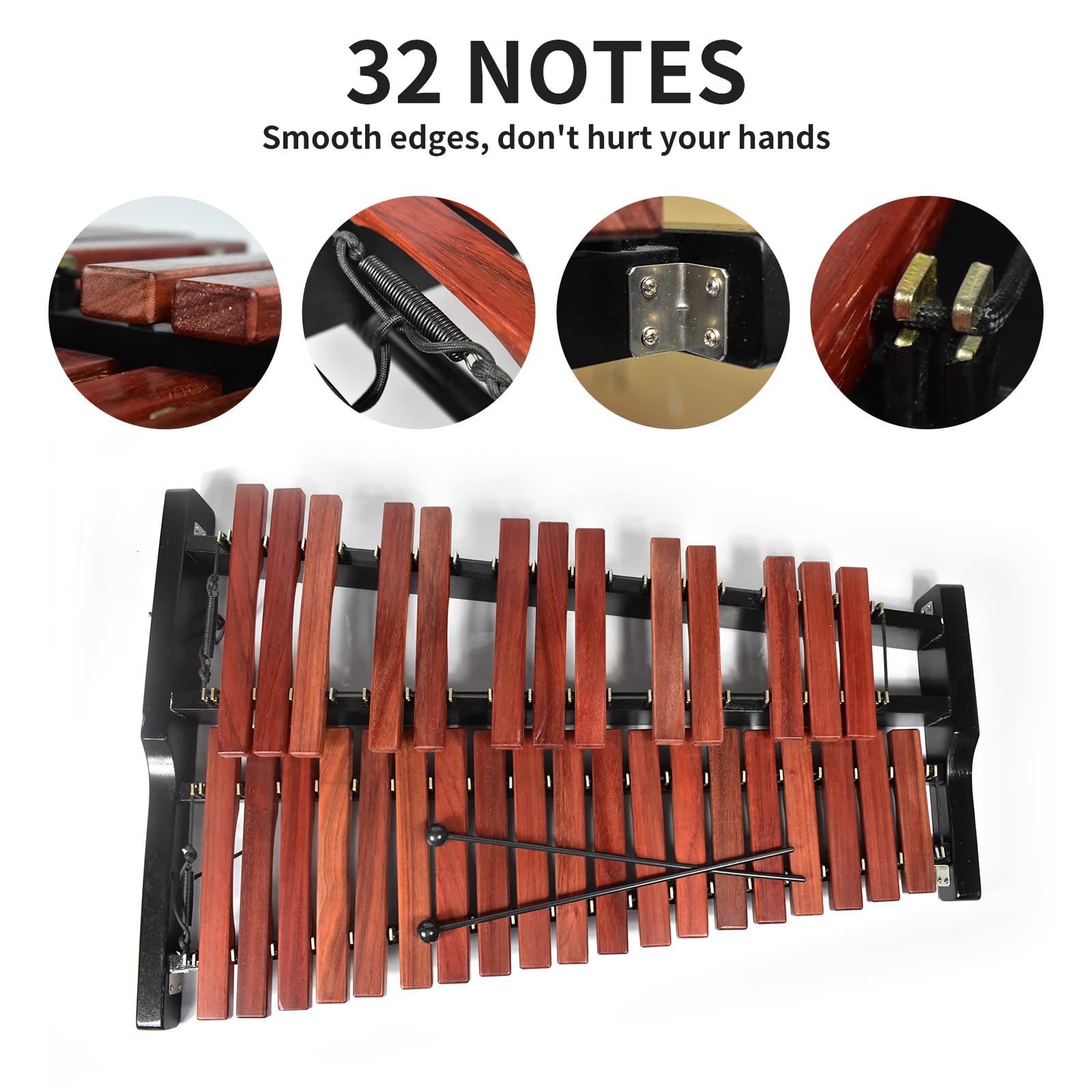 TNZMART 32 Key Xylophone Set with Adjustable Stand Wooden Glockenspiel Percussion Educational instrument