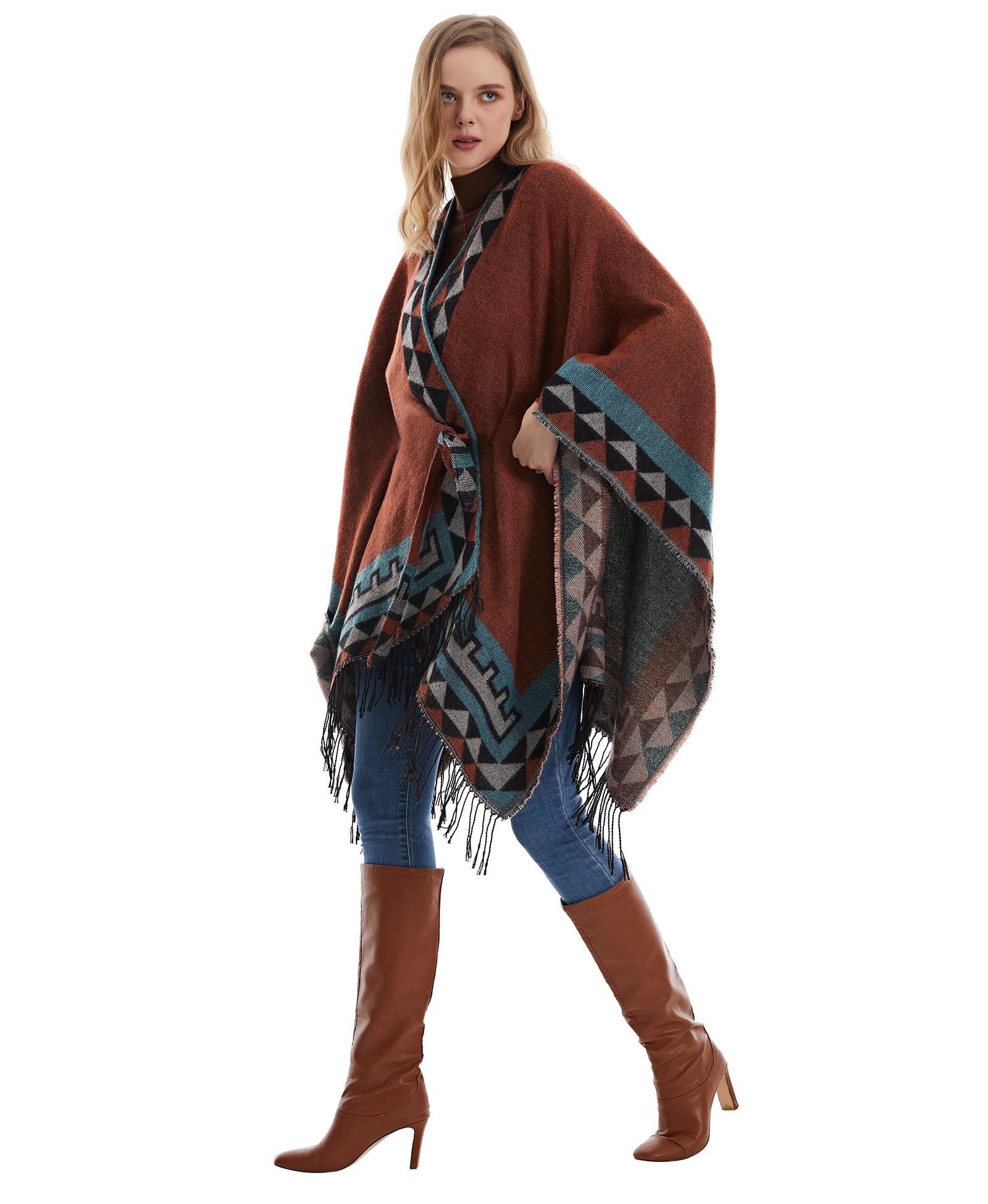 MissShorthair Women's Printed Shawl Wrap Fashionable Open Front Poncho Cape, Gift for Women