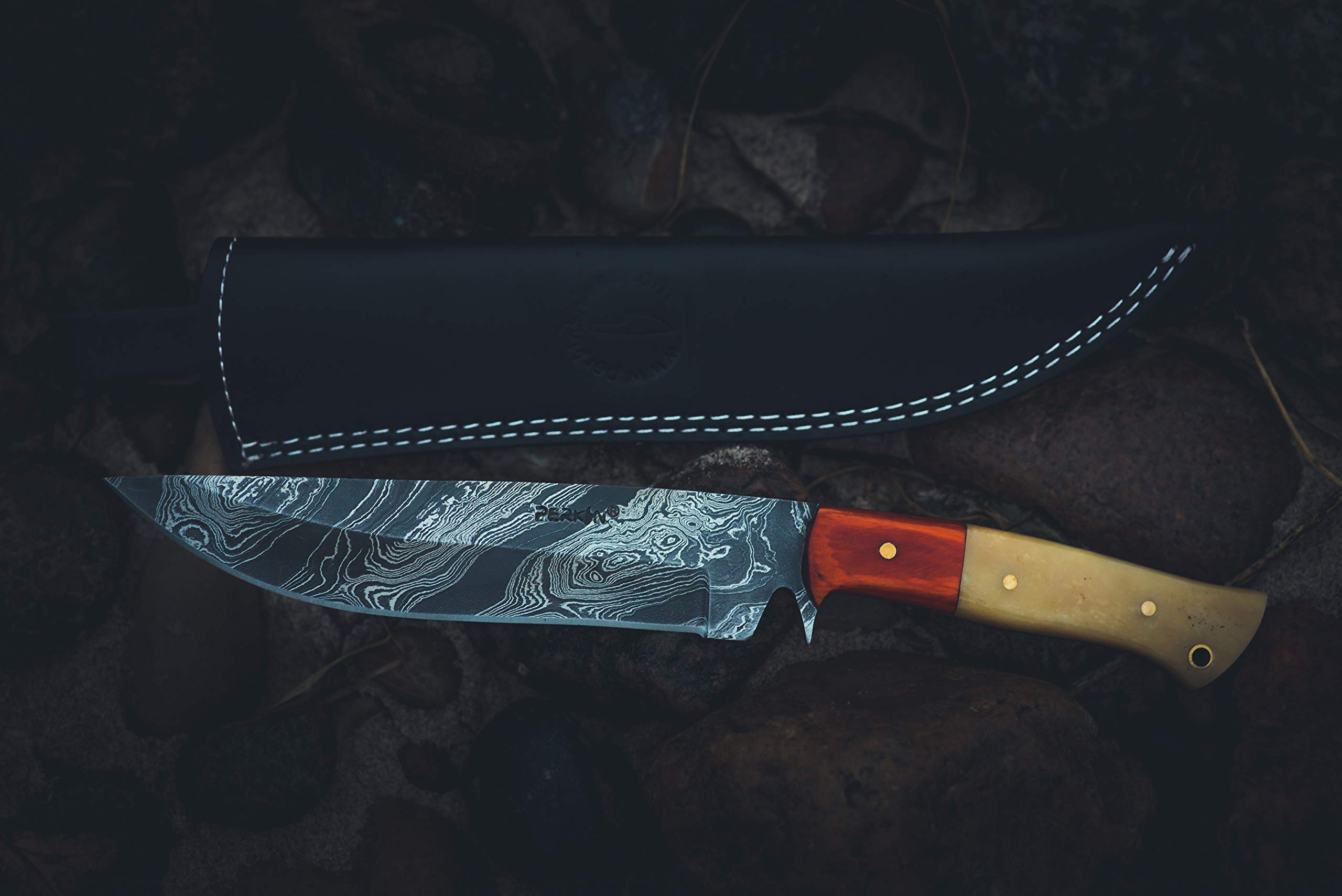 Perkin Hunting Knives 12 Inches Damascus Steel Knife Full Tang Fixed Blade Knife FBE111