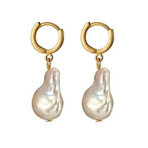 Natural Baroque Pearls Hoop Earrings for Women Pearls Drop Dangle Earrings Handpicked 18MM Freshwater Baroque Pearls for Women Pearl Earrings Collection