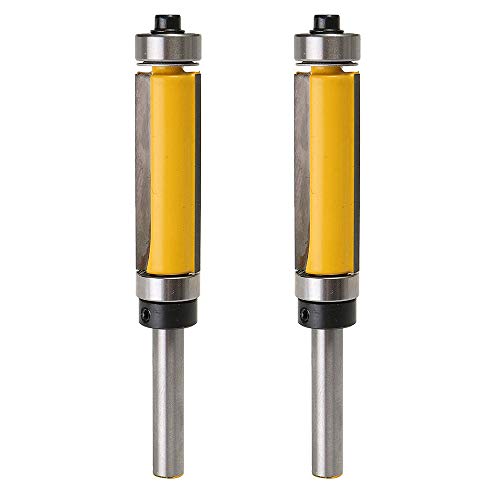 Yakamoz 2Pcs 1/4'' Shank Top and Bottom Bearing Guide Flush Trim Pattern Router Bit Set Woodworking Cutter Tool with 10 Pcs Top Mounted Replacement Bearings