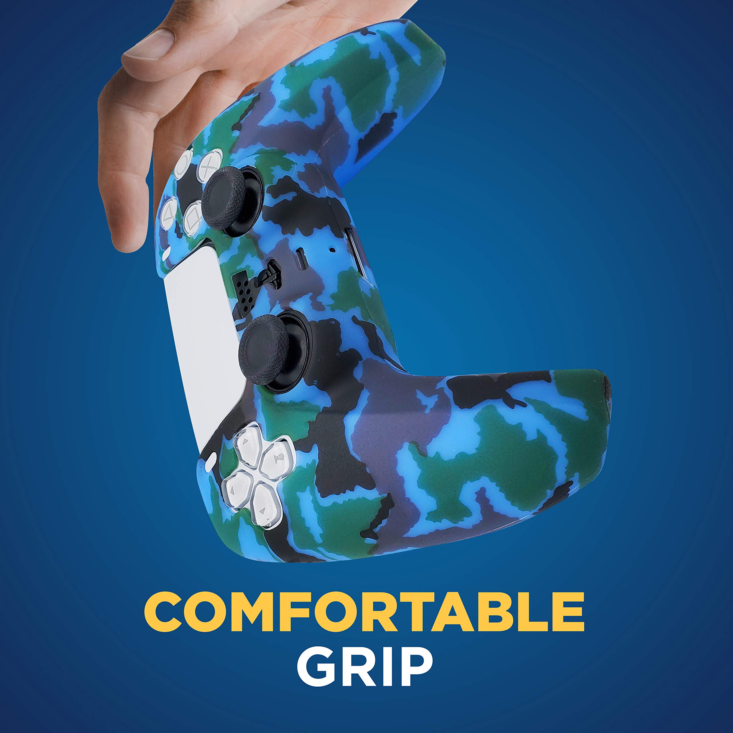 PS5 Silicone Gel Grip Controller Cover Skin Protector (Blue Camo) Compatible for Sony Playstation 5, Compatible for Playstation 5 Accessories, Wireless Controller Protector Covers, PS5 Skin