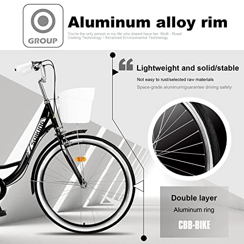 visdron Kids Bicycle 12 26-Inch Womens Comfort Bikes Beach Cruiser Bike Single Speed Bicycle Comfortable Bicycle Rear Wheel Hub Compatible with Motor