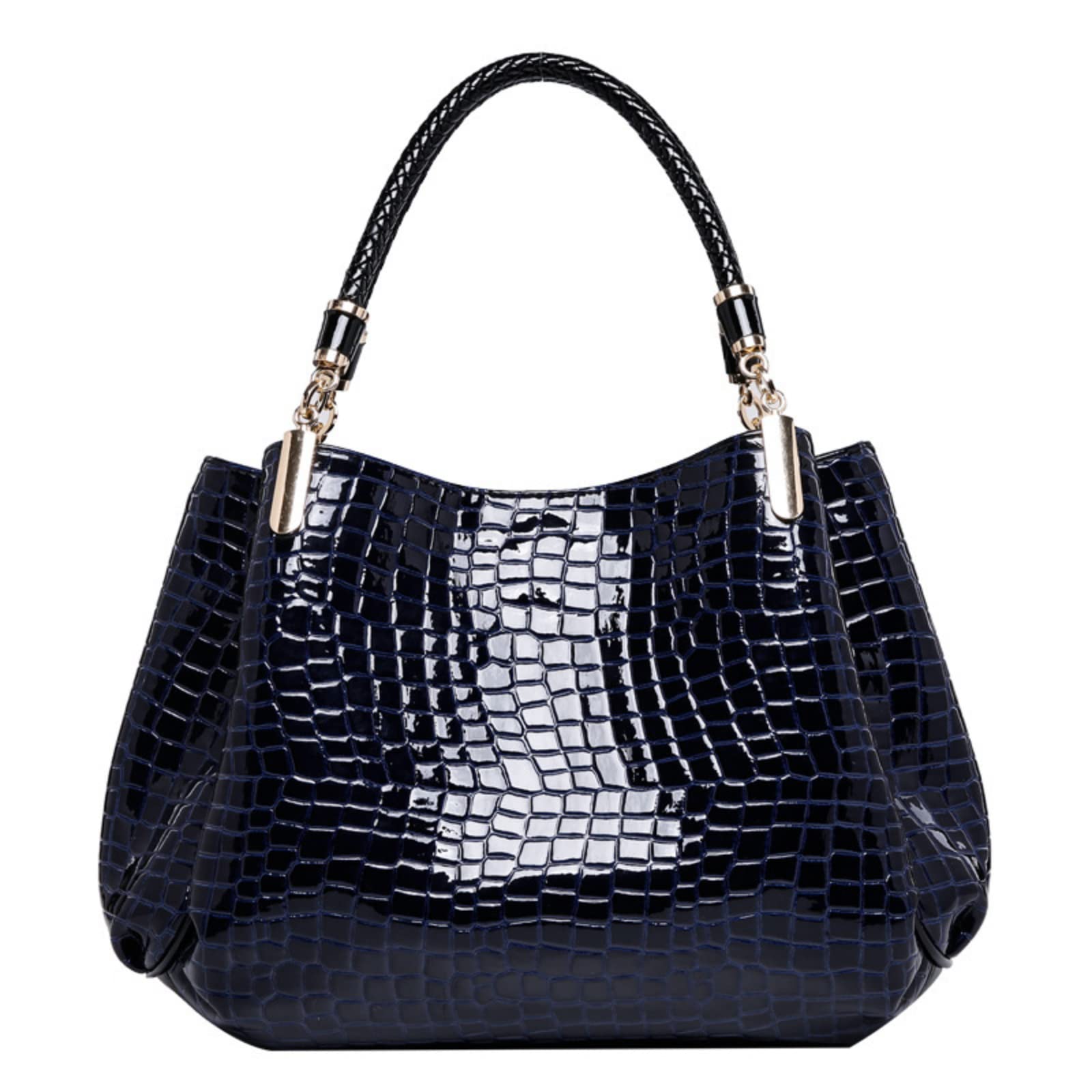 Women's Big Handbag Crocodile Pattern Large Capacity Shoulder Bag Ladies 2022 Pu Leather Designer Casual Totes (Deep Blue)